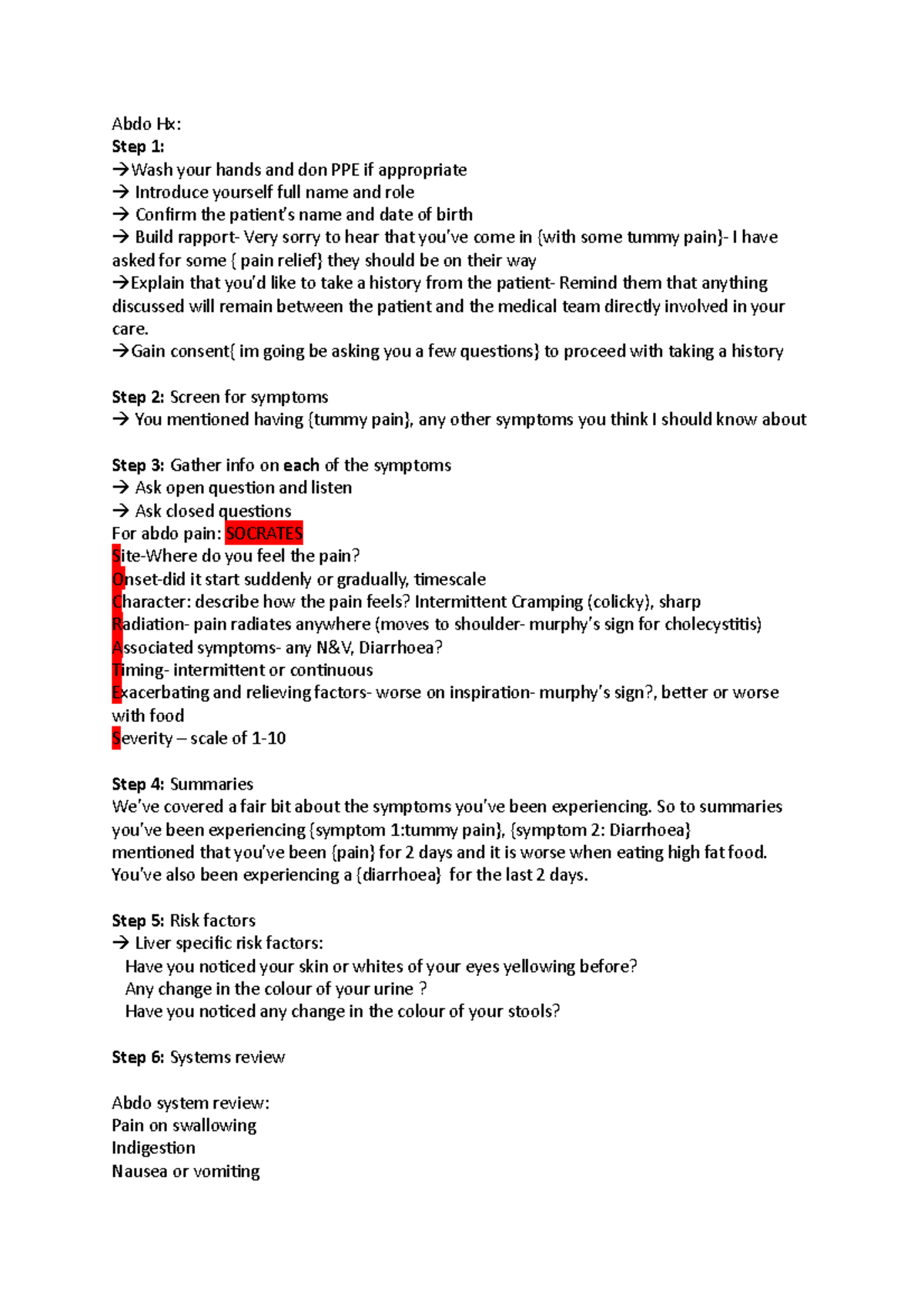 Abdo Hx framework - Abdo Hx: Step 1: Wash your hands and don PPE if ...