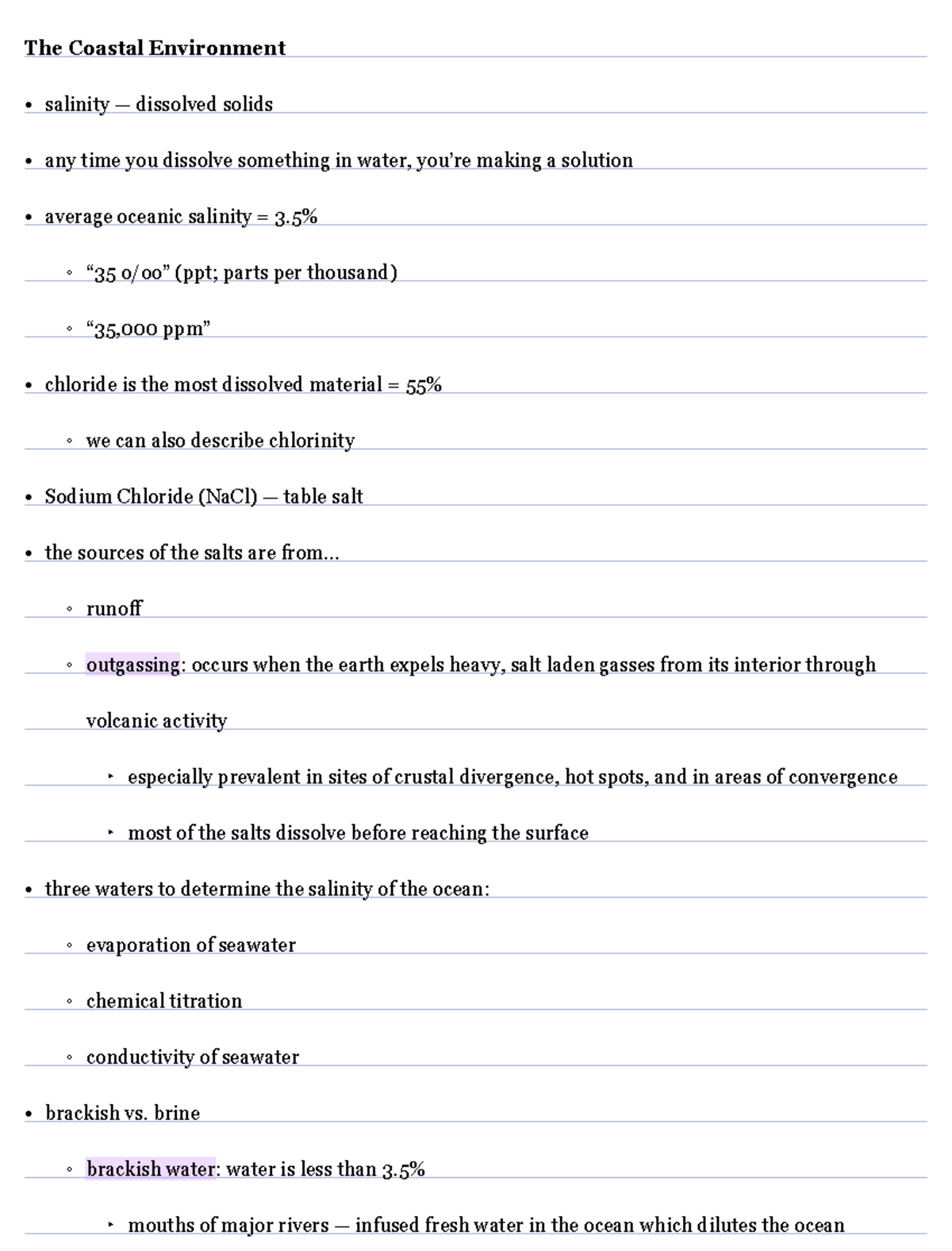 Notes - Lab #13 Oceanic Salinity - The Coastal Environment salinity ...