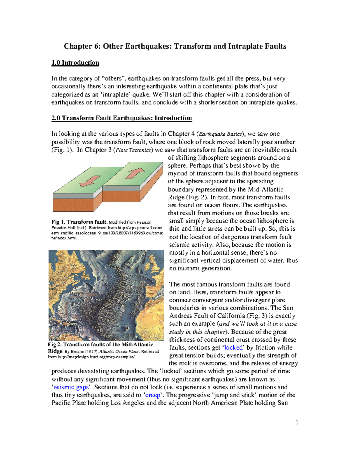 Chapter 6 - Lecture notes 6 - Chapter 6: Other Earthquakes: Transform ...