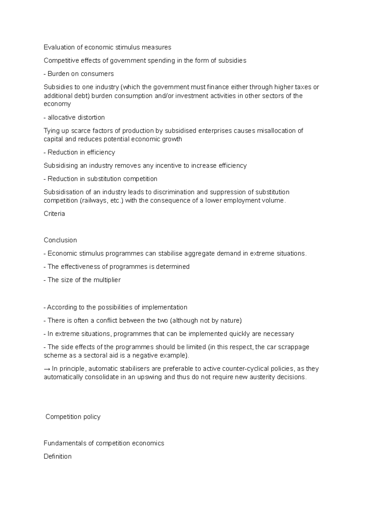 Evaluation of economic stimulus measures - Evaluation of economic ...