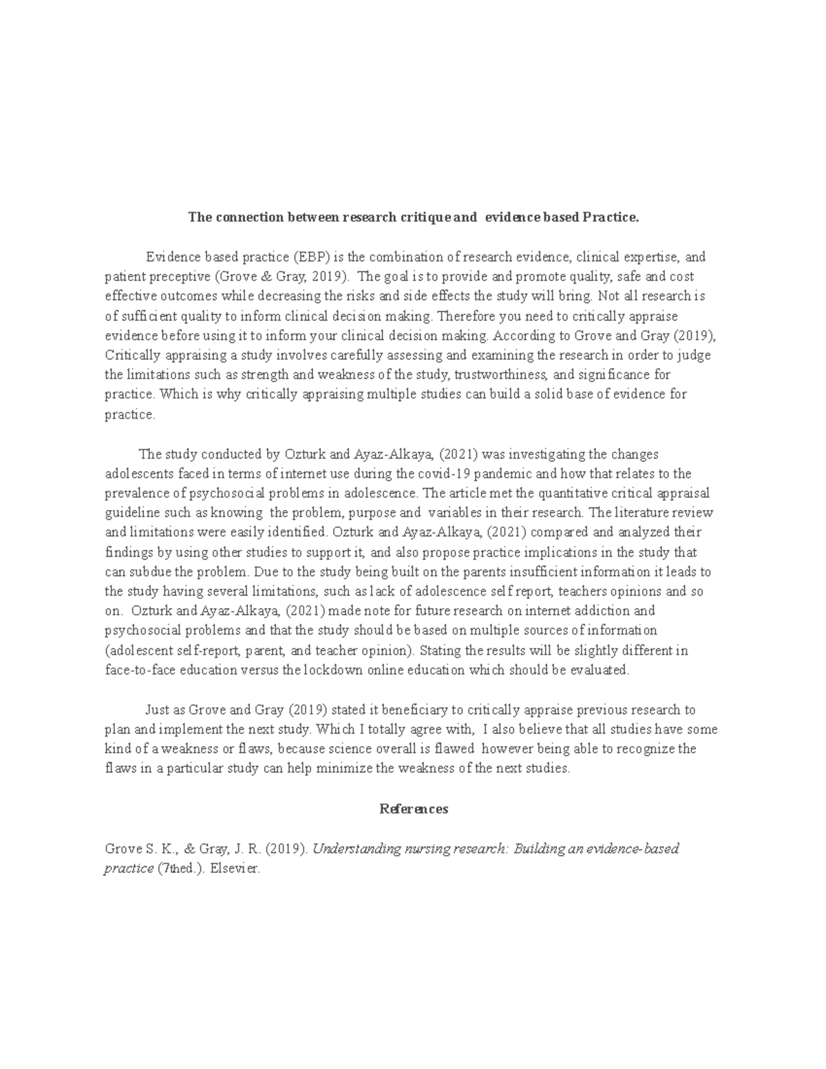 Connection in evidence based practice and research critique - The ...