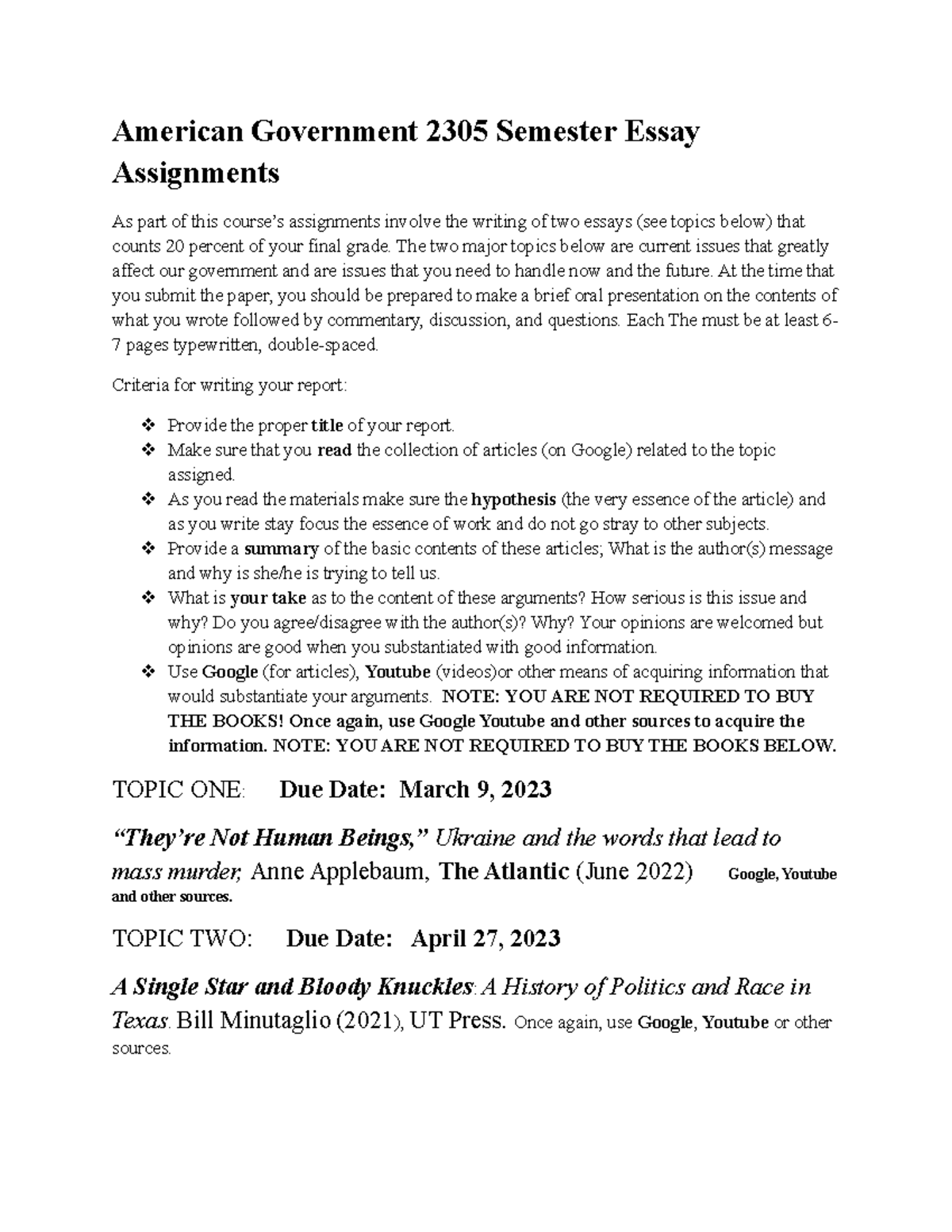 Government essay : Great terror - American Government 2305 Semester ...