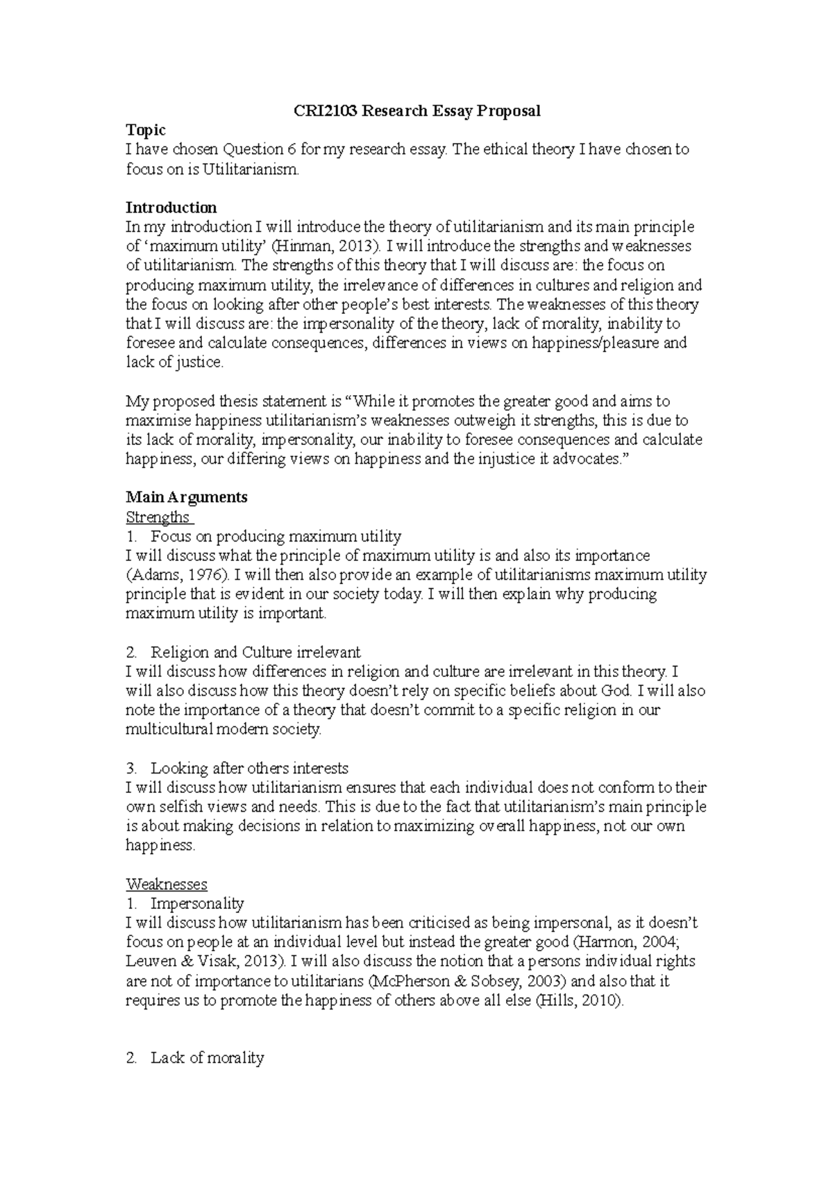 CRI2103 Research Proposal Assessment - Strengths and Weaknesses of a ...