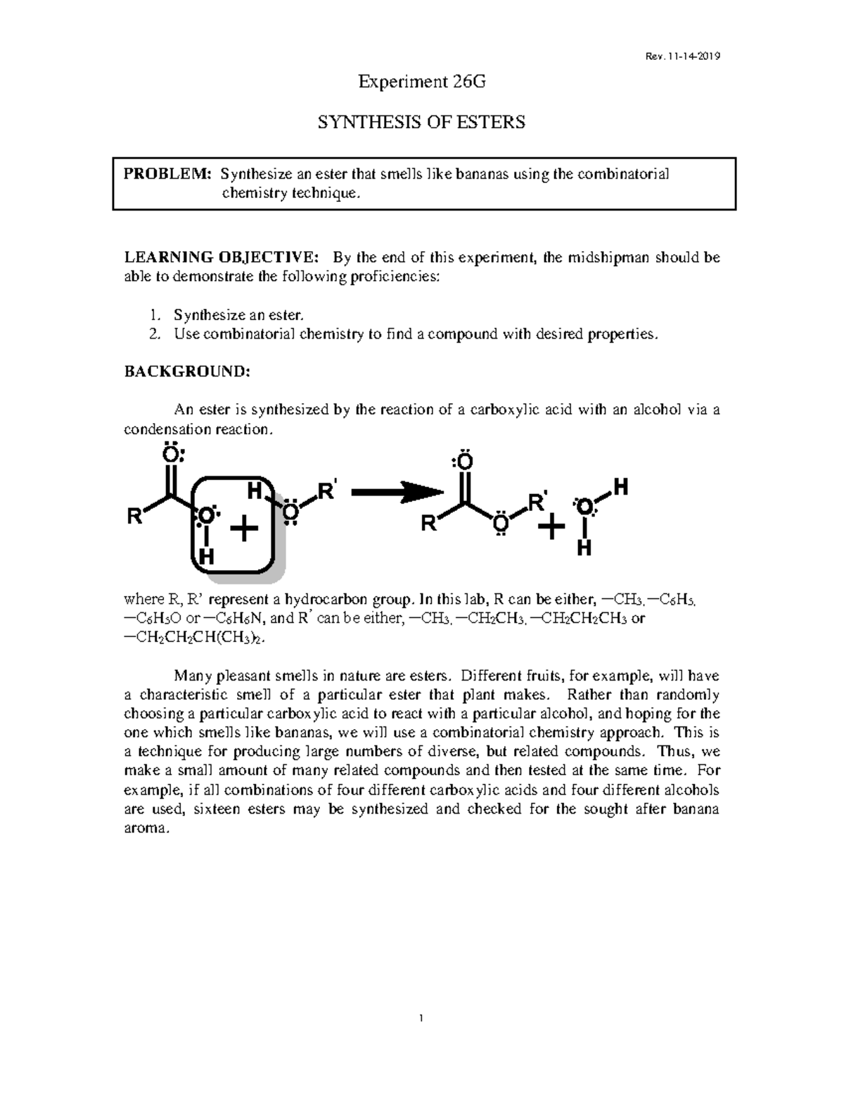 Week 14 - Exp 26G Synthesis of Esters 2019 - Experiment 26G SYNTHESIS ...