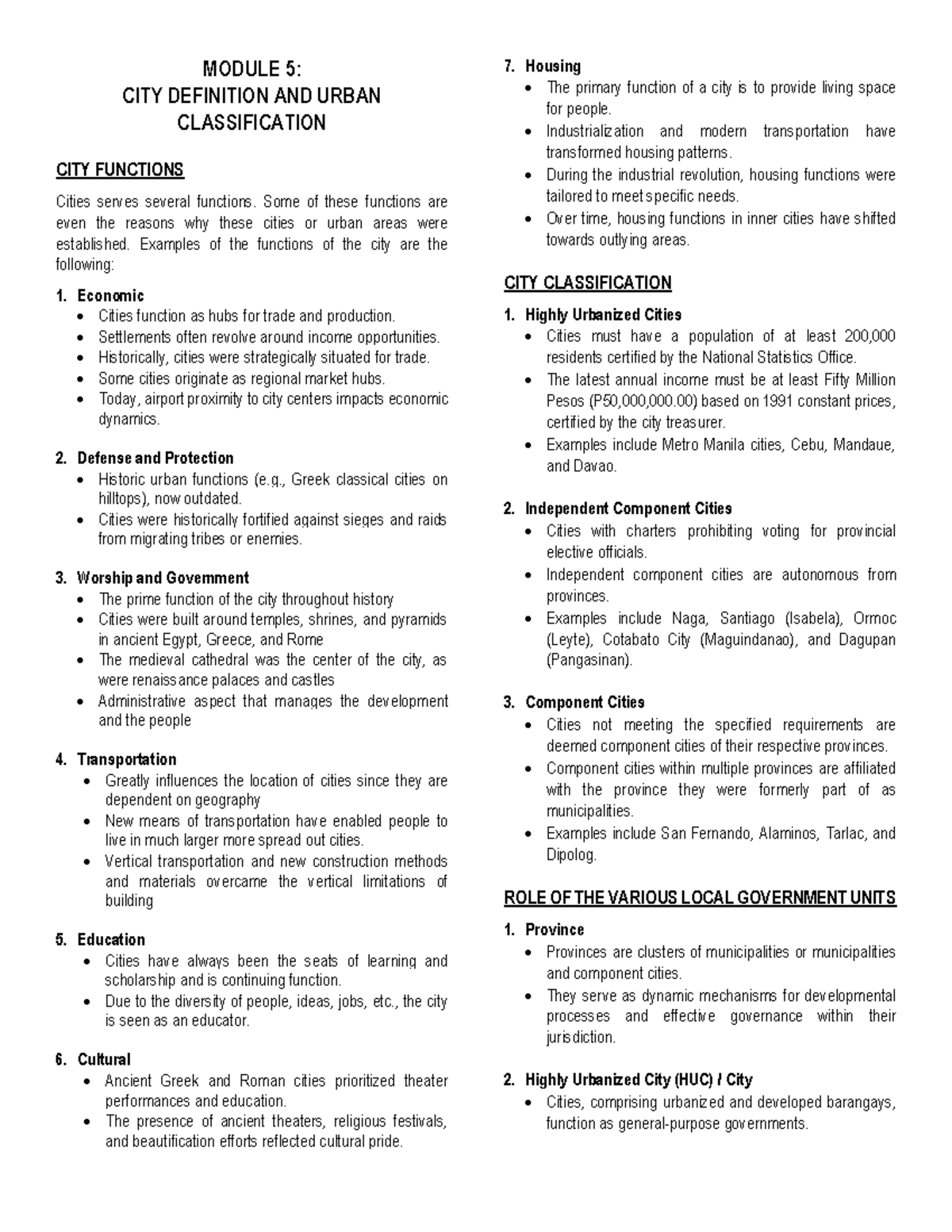 Midterm Planning 3 Reviewer - MODULE 5: CITY DEFINITION AND URBAN ...