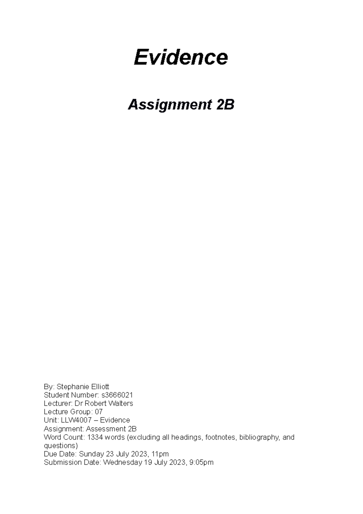 Assessment 2B - received a mark of D for this assignment - Evidence ...