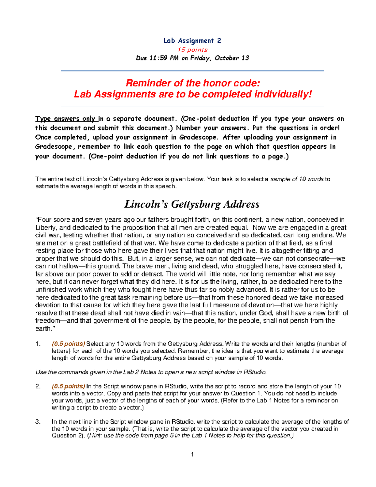 Lab Assignment 2 F23-1 - 1 Lab Assignment 2 15 points Due 11:59 PM on Friday, October 13 ...