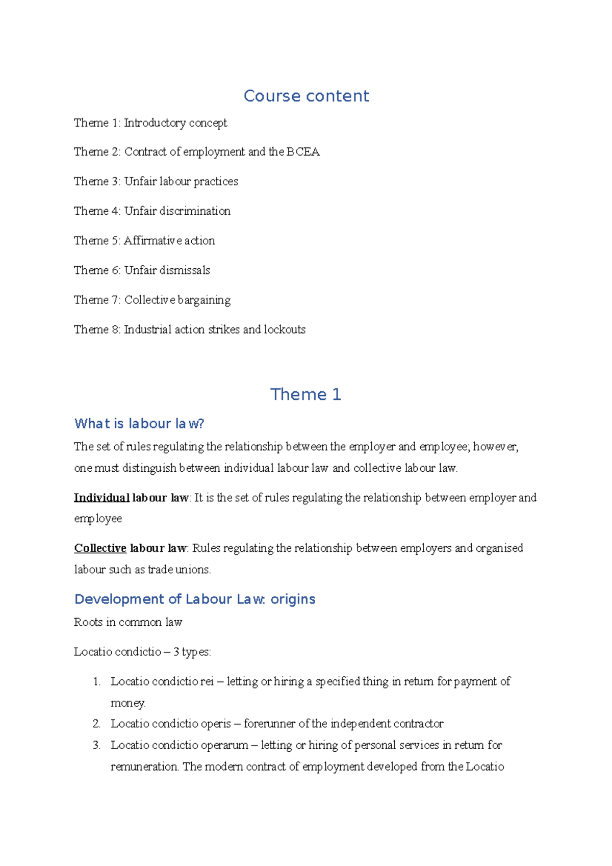 Theme 1 - Course content Theme 1: Introductory concept Theme 2 ...