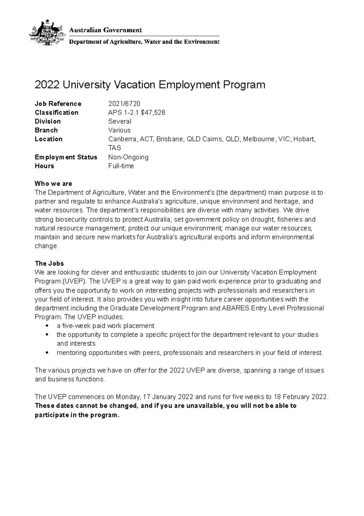 2021-6720 - 2022 UVEP Job Description - 2022 University Vacation ...