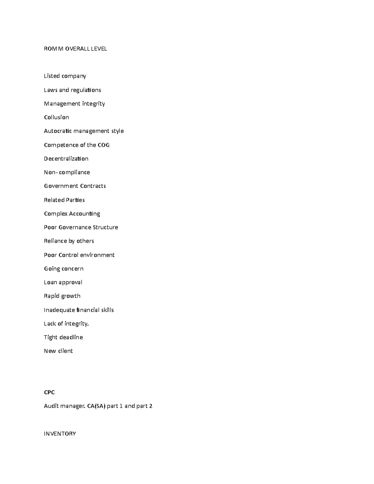 Romm indicators overall level - ROMM OVERALL LEVEL Listed company Laws ...