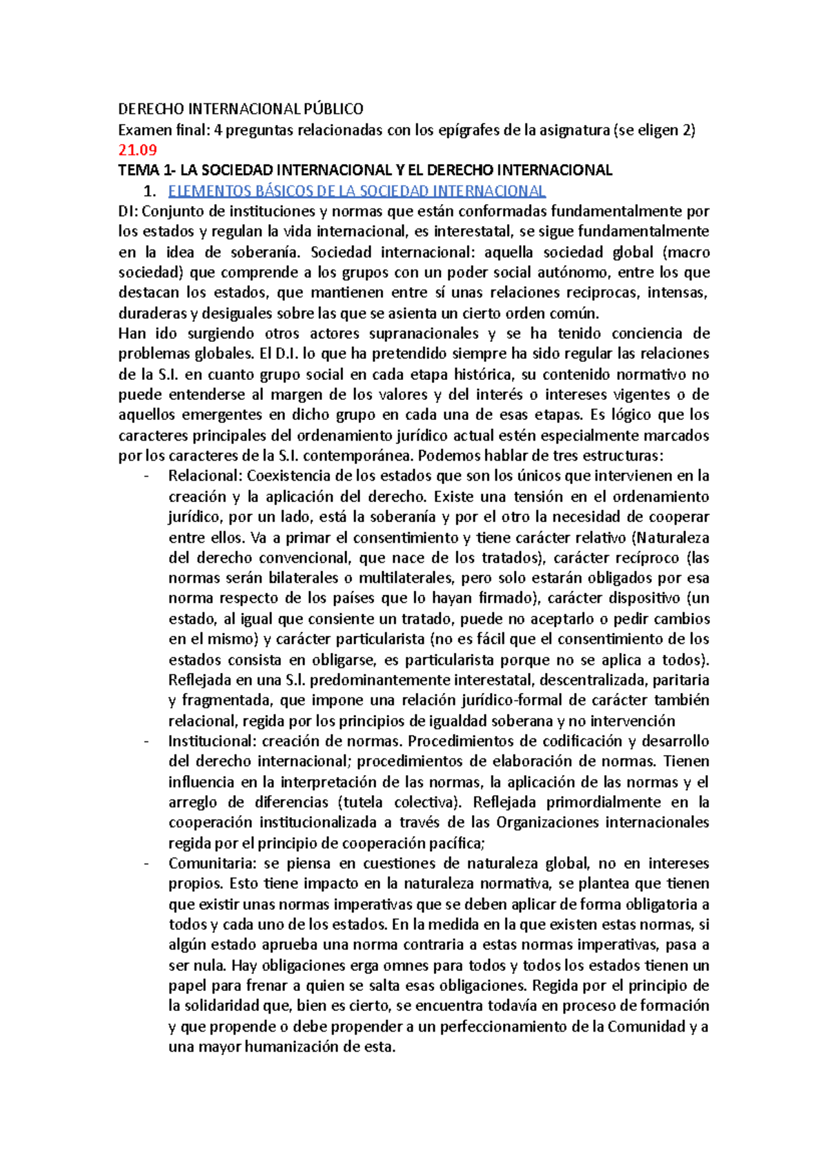 Derecho Internacional PÚ Blico - DERECHO INTERNACIONAL PÚBLICO Examen final: 4 preguntas - Studocu