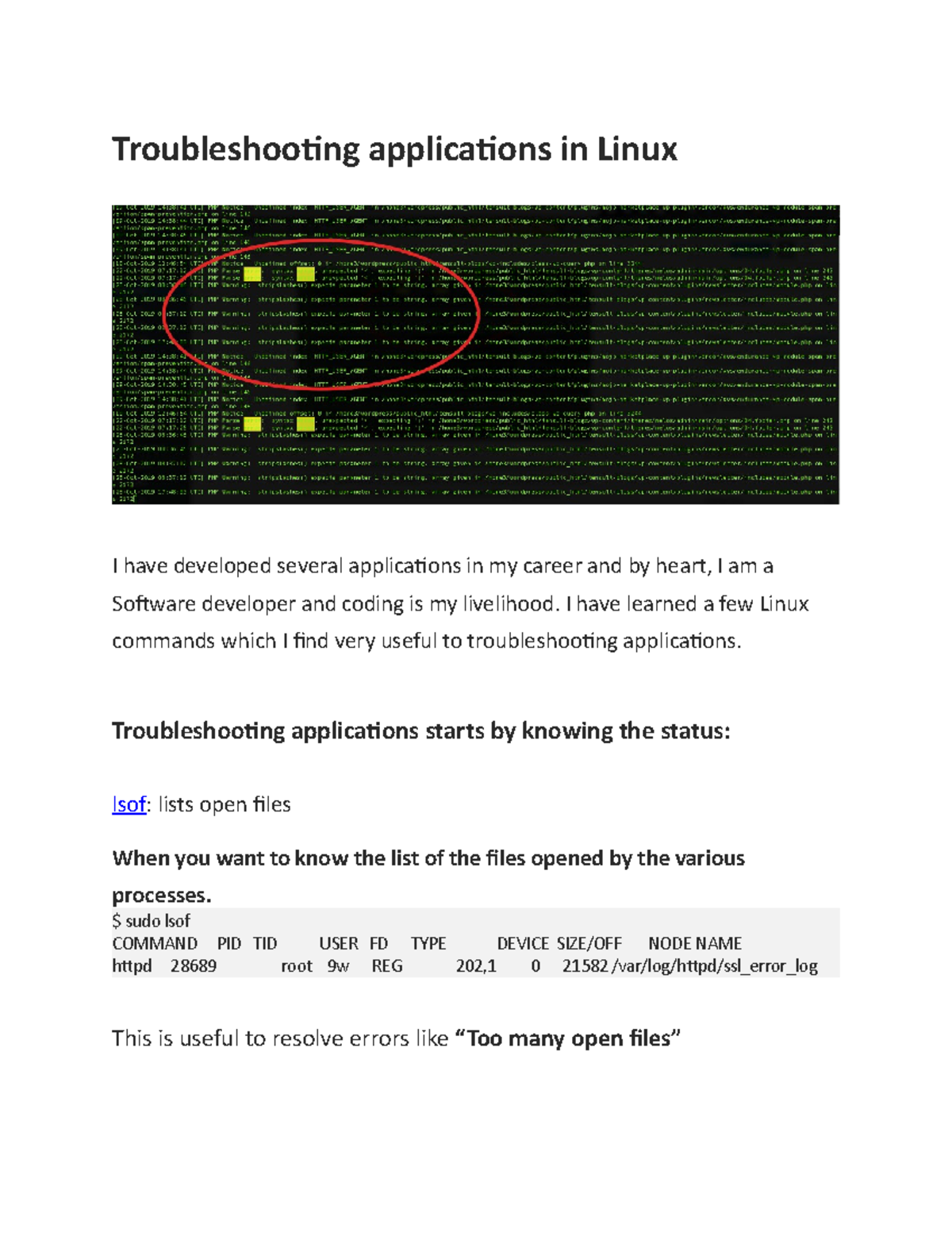 Troubleshooting applications in Linux - I have learned a few Linux ...
