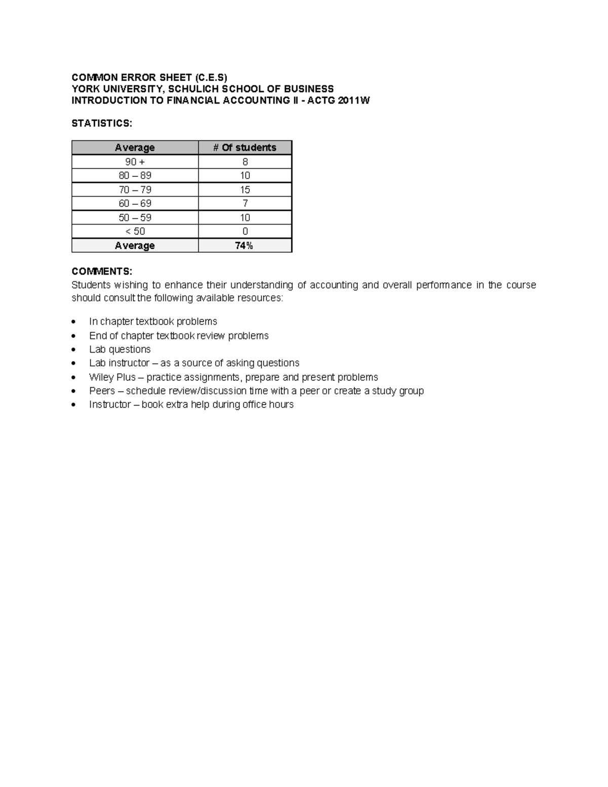 CES and Student Solution - COMMON ERROR SHEET (C.E) YORK UNIVERSITY ...