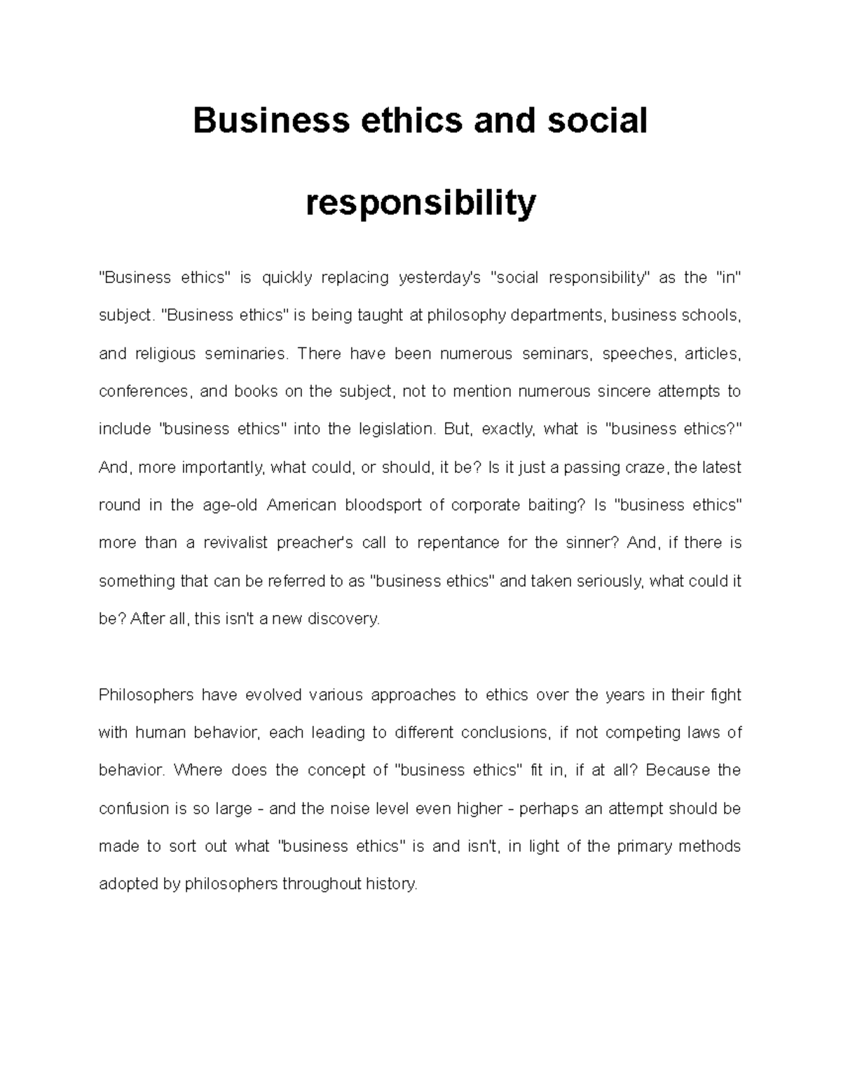 Business ethics and social responsibility - Business ethics and social ...