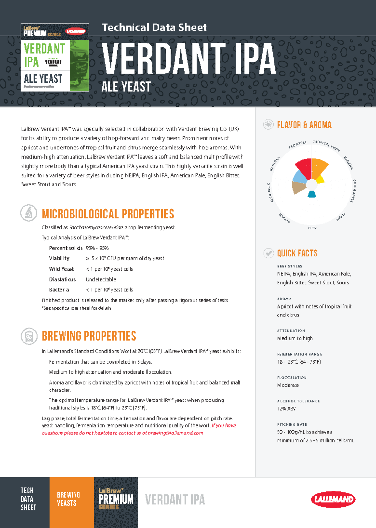LAL Brewingyeast Verdant - Verdant IPA Ale Yeast Verdant IPA Tech data sheet - Studocu