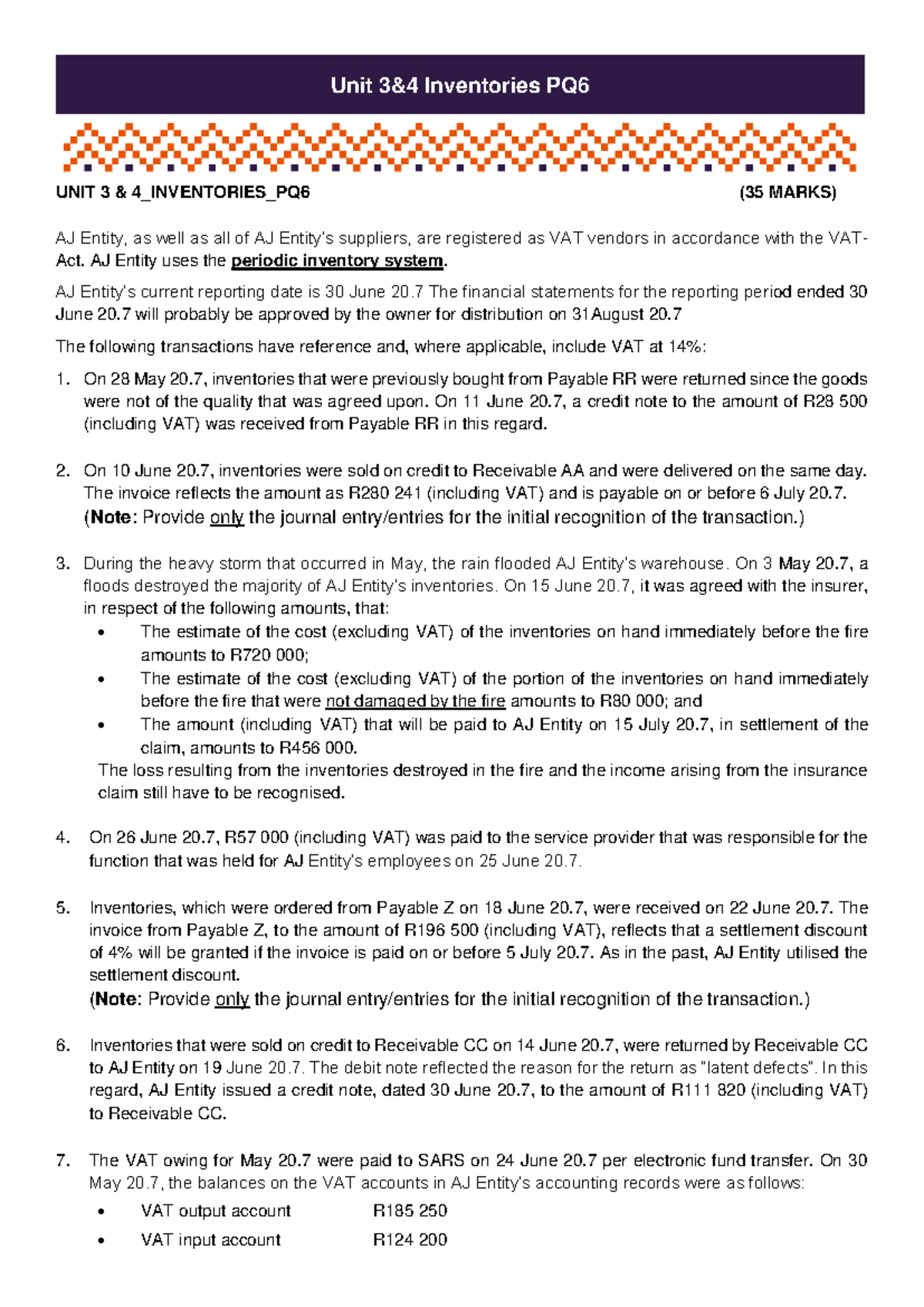 Unit 3 and 4 Inventories PQ6(1) - Unit 3&4 Inventories PQ UNIT 3 & 4 ...