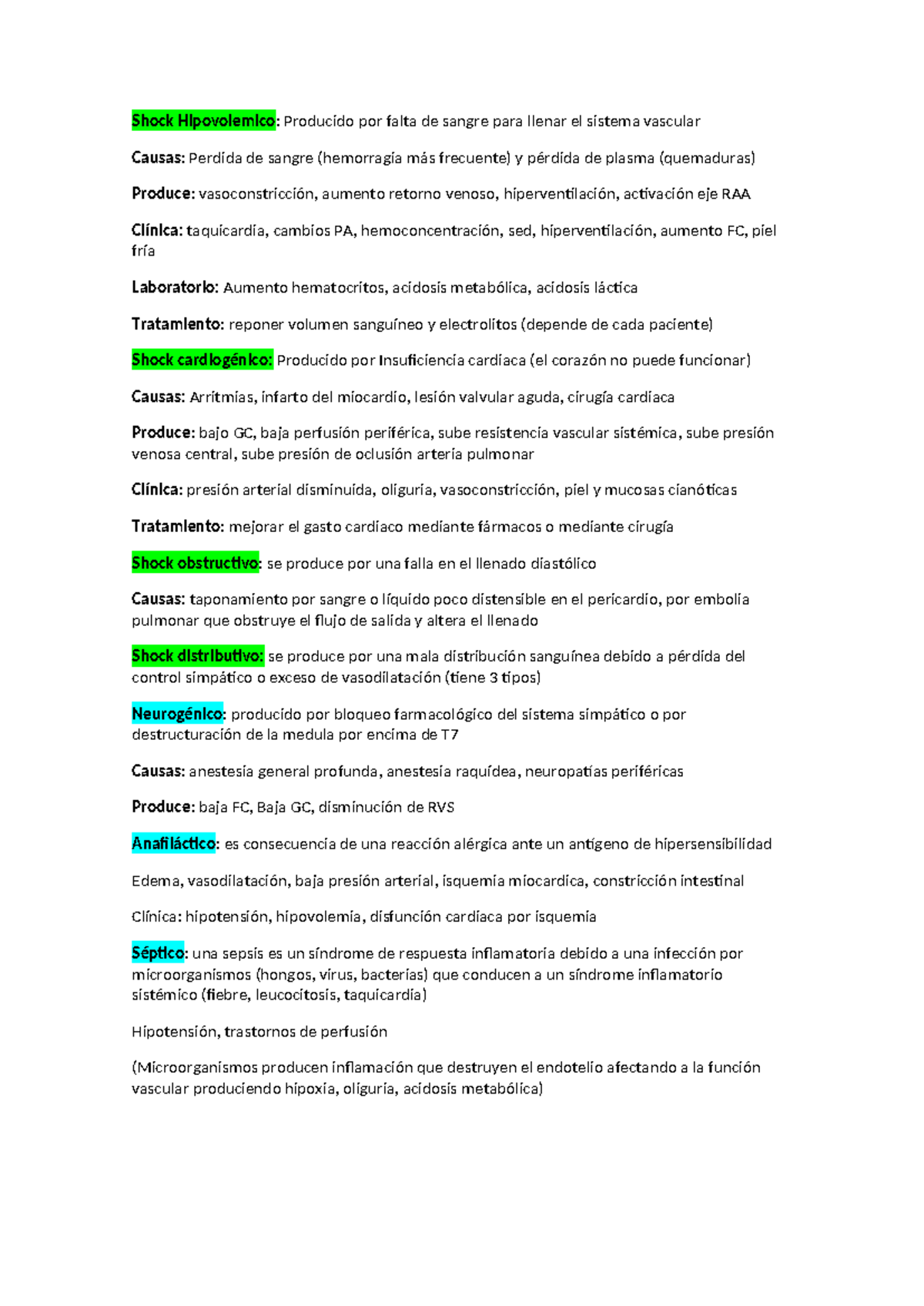 Shock Hipovolemico - Studocu