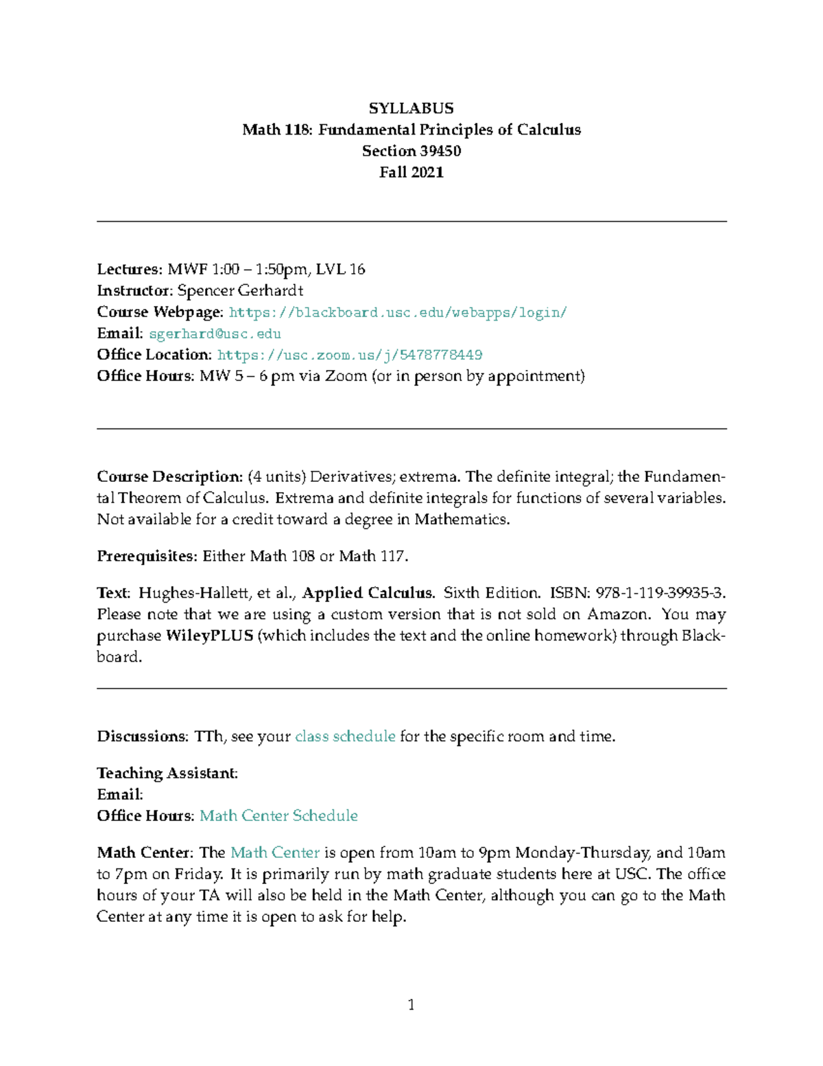 MATH 118 Syllabus - SYLLABUS Math 118: Fundamental Principles of ...