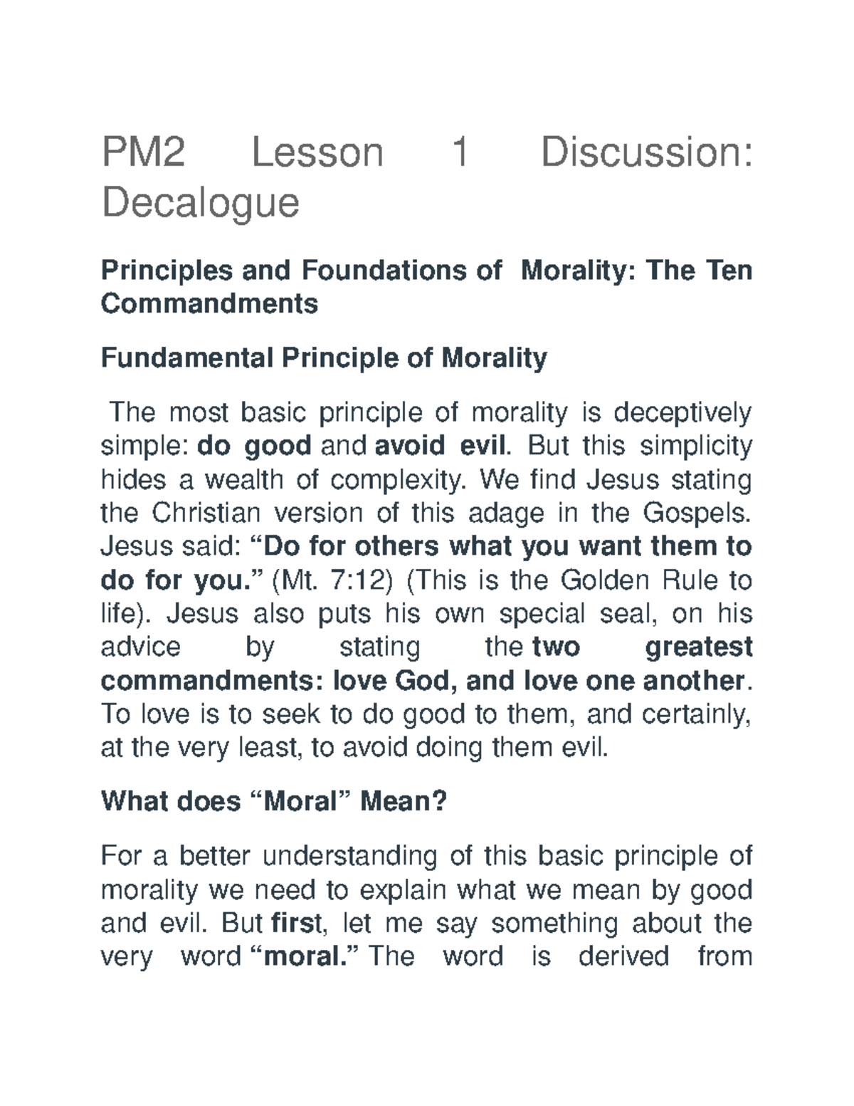 The Decalogue summary notes for module - PM2 Lesson 1 Discussi on ...