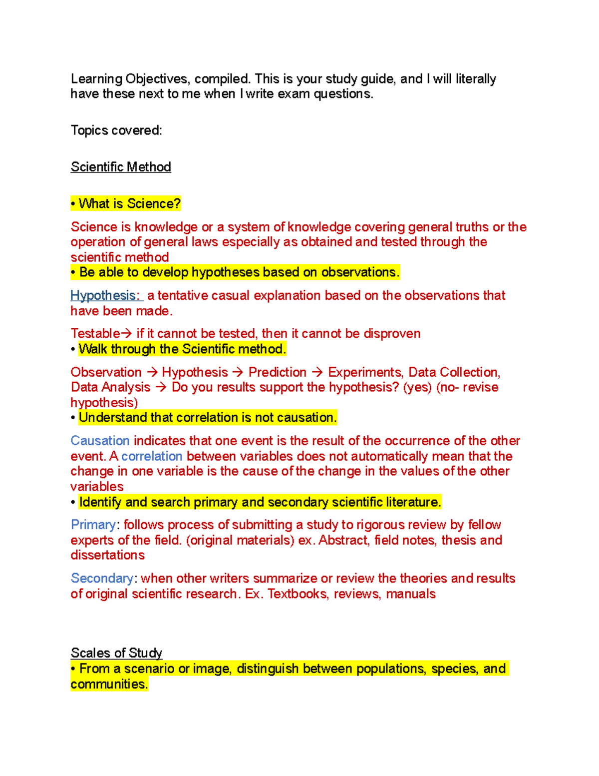 Exam 1 Study Guide - Learning Objectives, compiled. This is your study ...