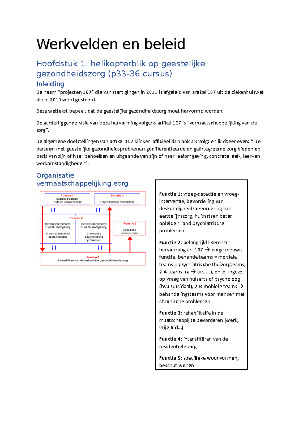 Thema 3. geestelijke gezondheidszorg (notities) - Werkvelden en beleid Hoofdstuk 1 ...