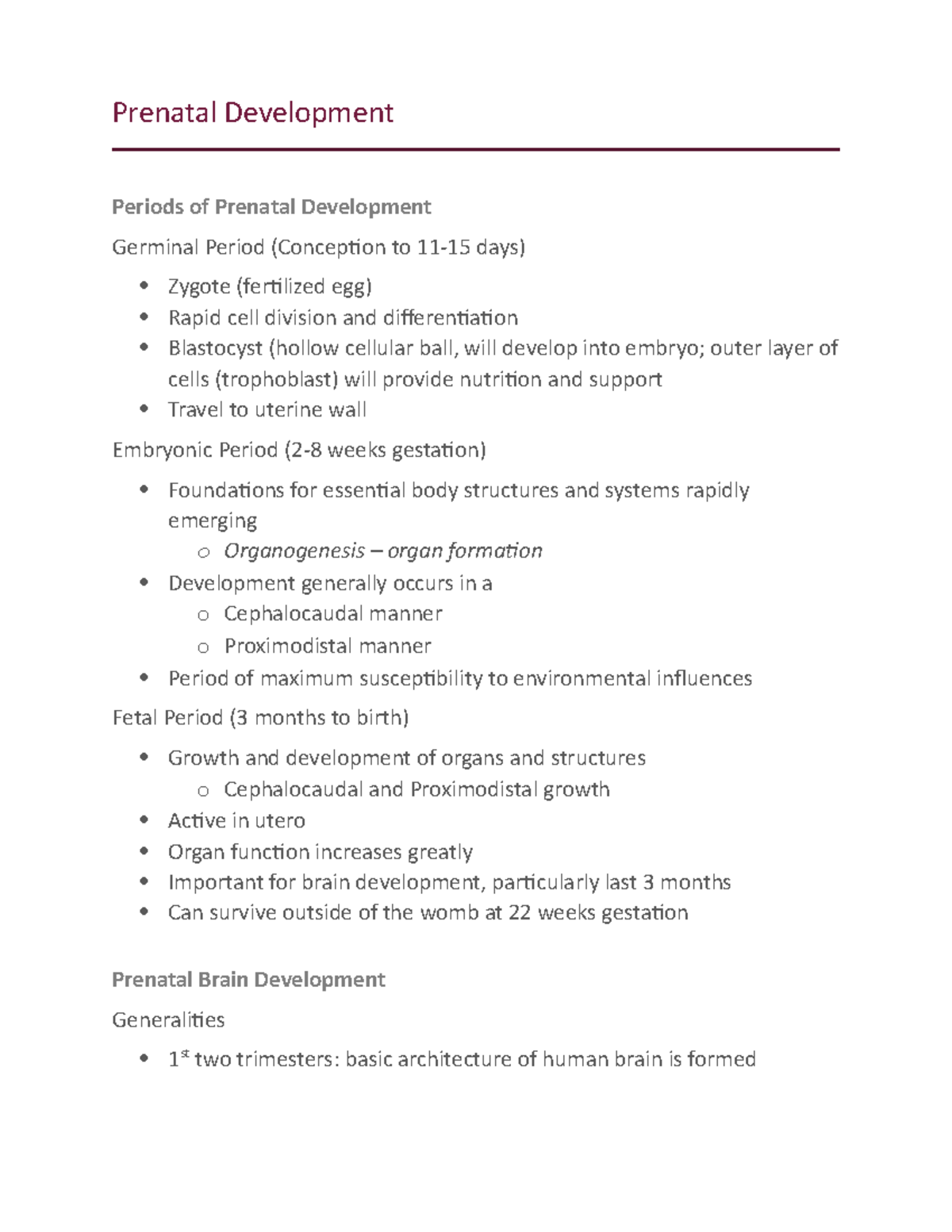Prenatal Development Notes - Prenatal Development Periods of Prenatal ...