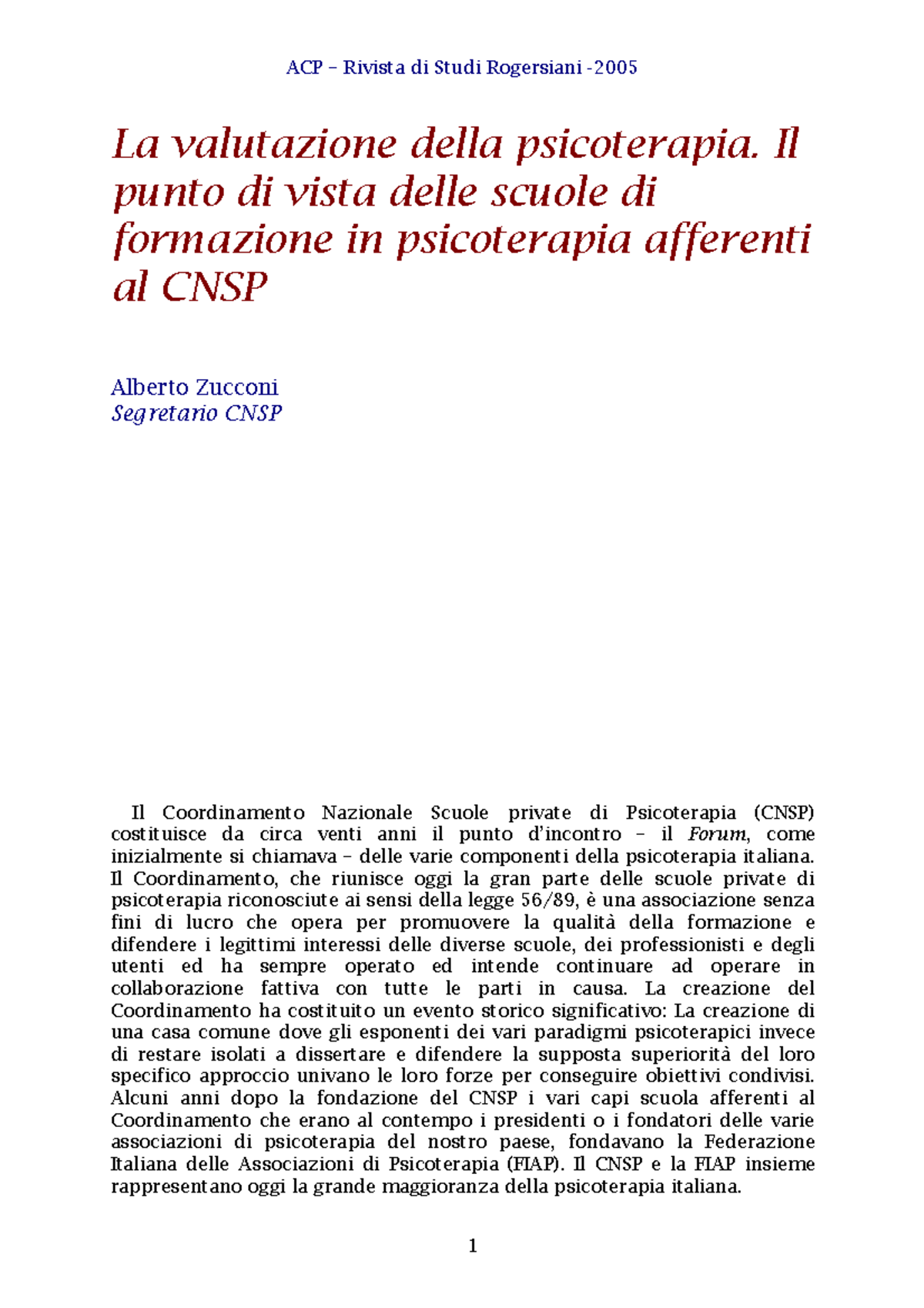 Alberto zucconi - la valutazione della psicoterapia - - Studocu