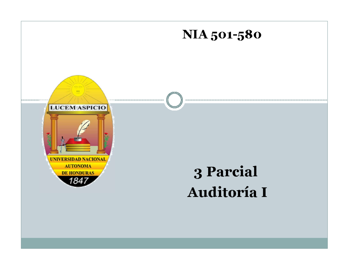 Resumen sobre Auditoria I NIA 501-530 - 3 Parcial NIA 501- Objetivo El ...