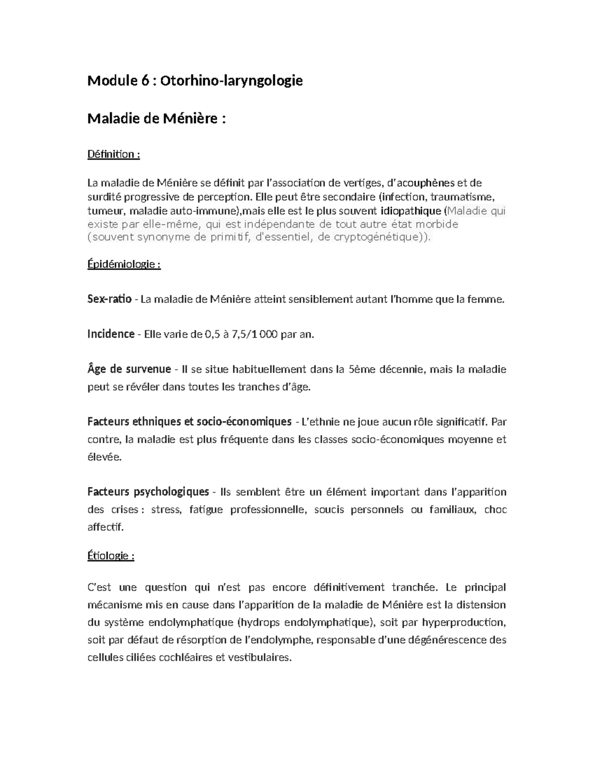 Module-6-ORL - de rien - Module 6 : Otorhino-laryngologie Maladie de ...
