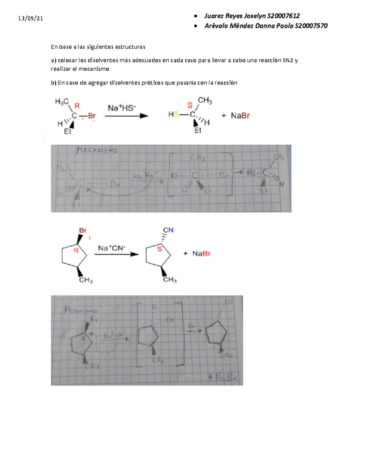 Ejercicios SN1 y SN2 - En base a las siguientes estructuras a) colocar ...