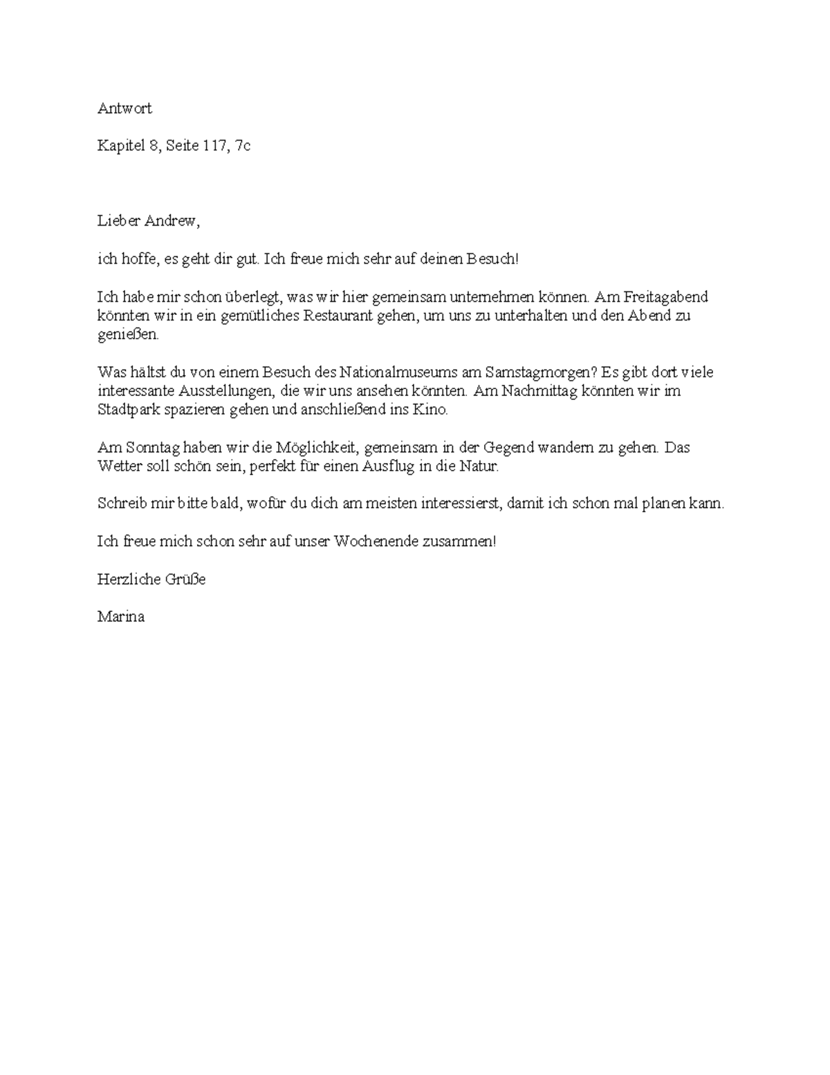 Kapitel 8, Seite 117, 7C - Antwort Kapitel 8, Seite 117, 7c Lieber ...