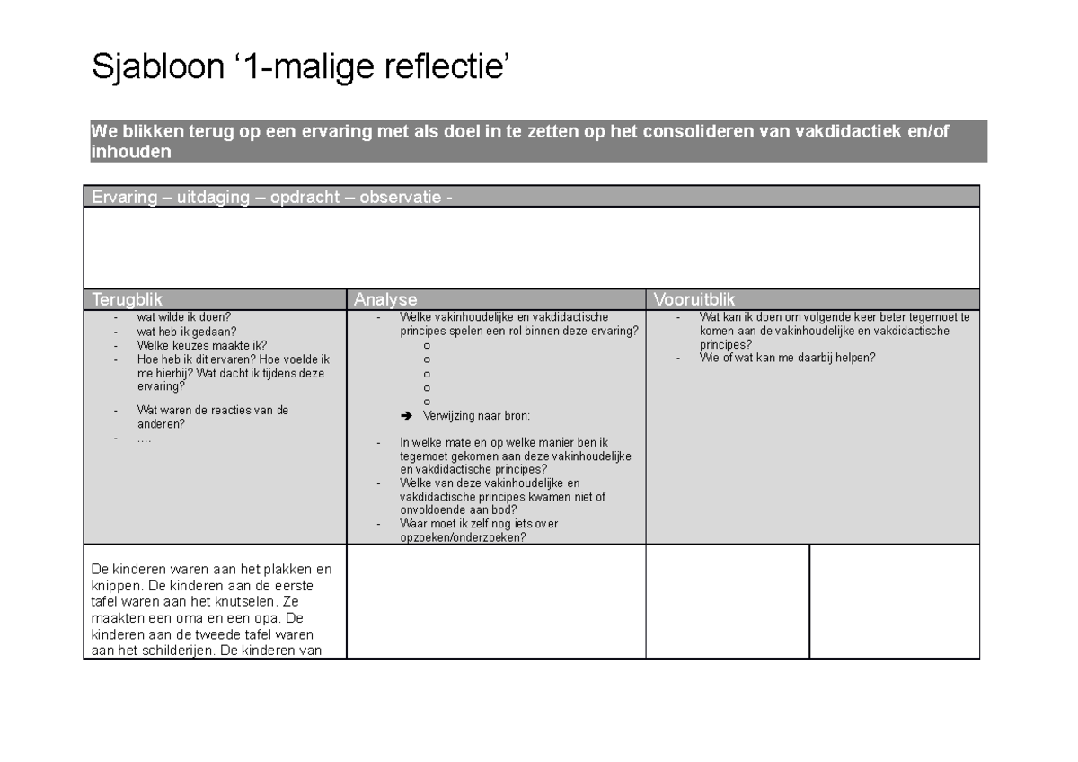 Reflecteren sjabloon 1-malige reflectie (met info voor studenten) - Sjabloon ‘1-malige reflectie ...