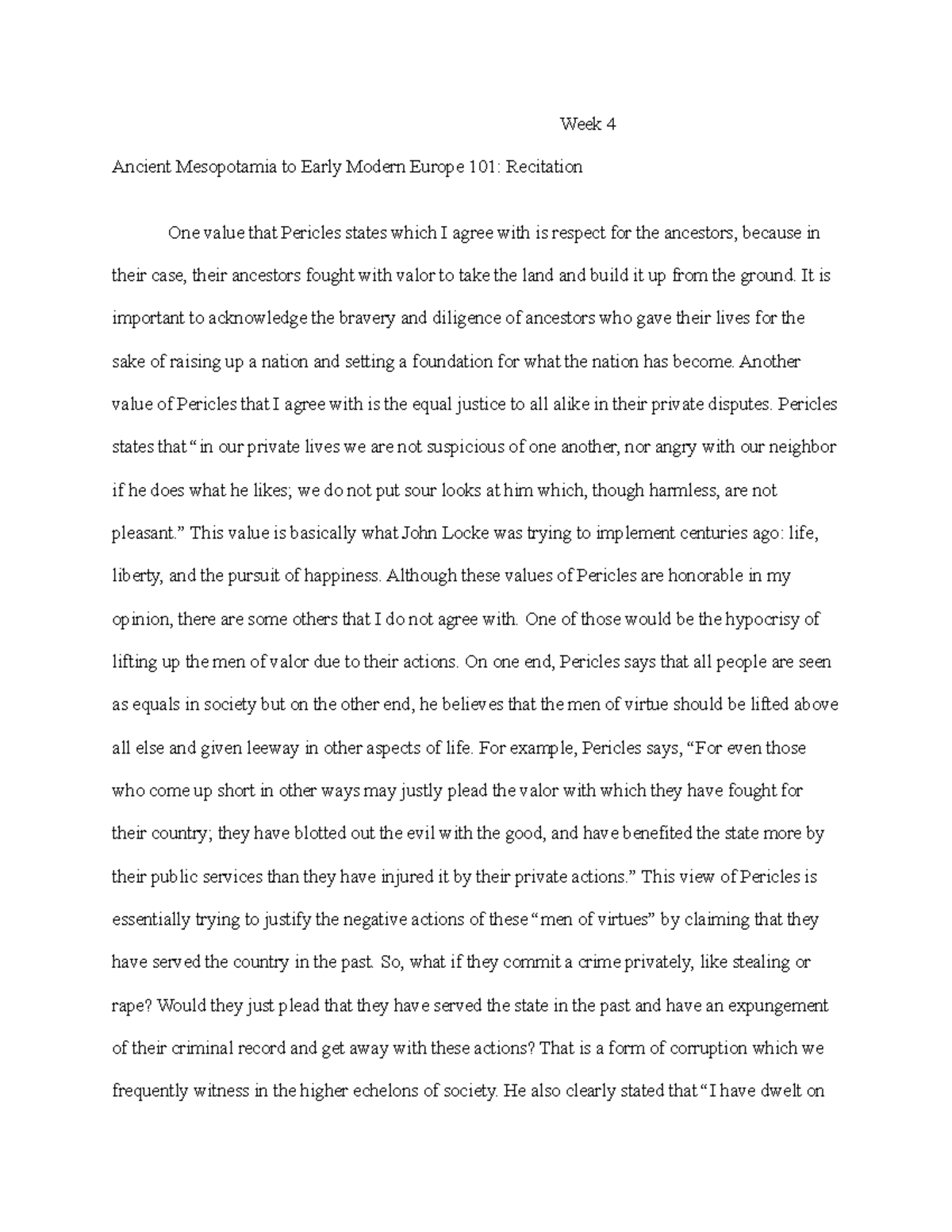 History Assignment 2 - Week 4 Ancient Mesopotamia to Early Modern Europe 101: Recitation One ...