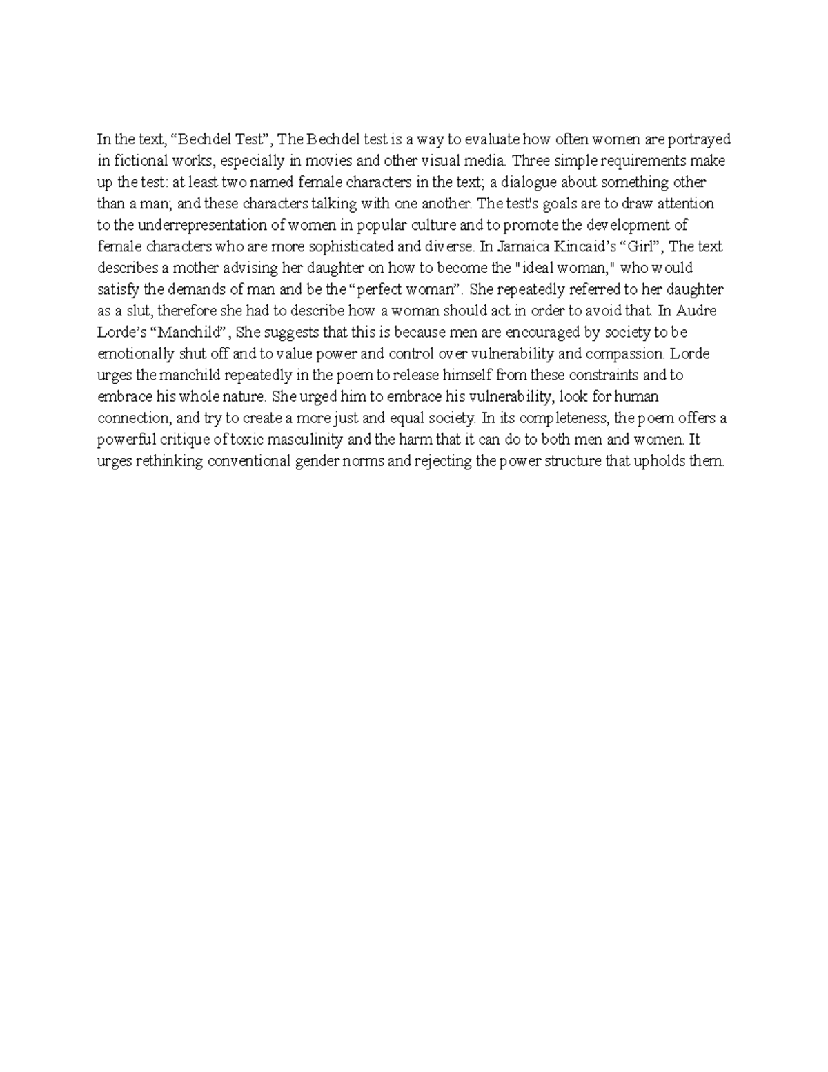 Untitled document-5 - poem analysis - In the text, “Bechdel Test”, The ...