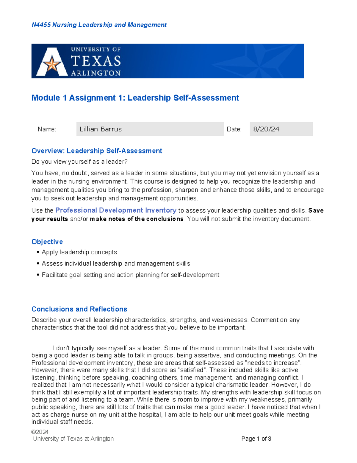 NURS4455 Leadership Assessment Lillian Barrus - N4455 Nursing ...