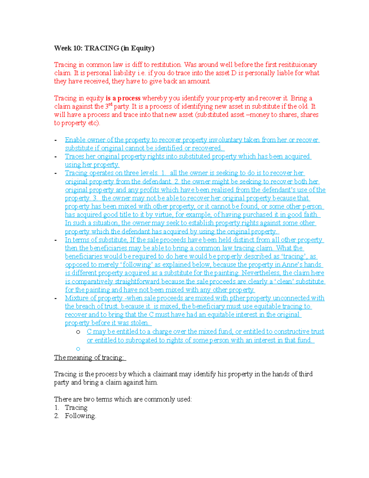 Tracing other notes - Week 10: TRACING (in Equity) Tracing in common ...