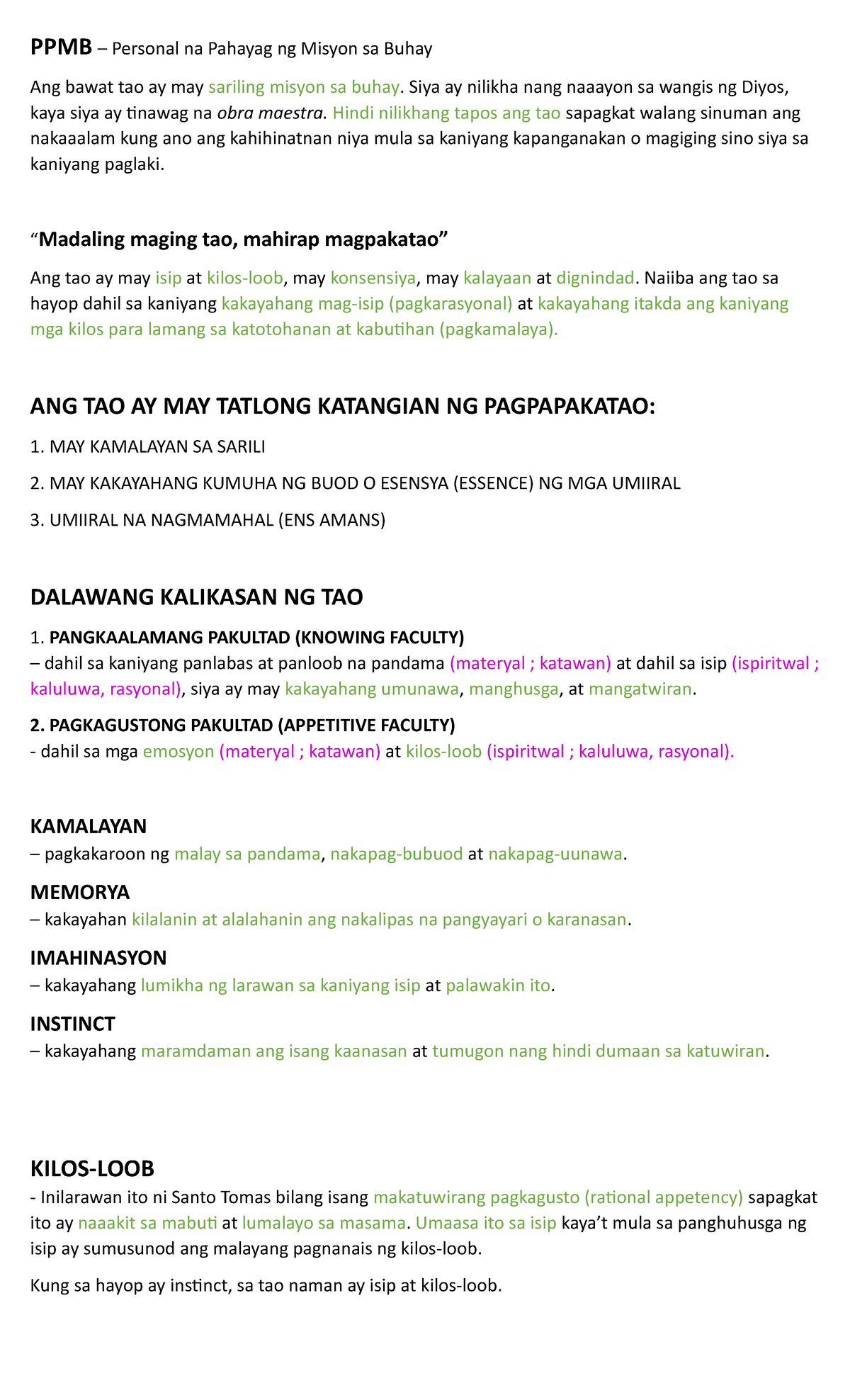 Esp reviewer - aaaaa - PPMB – Personal na Pahayag ng Misyon sa Buhay ...