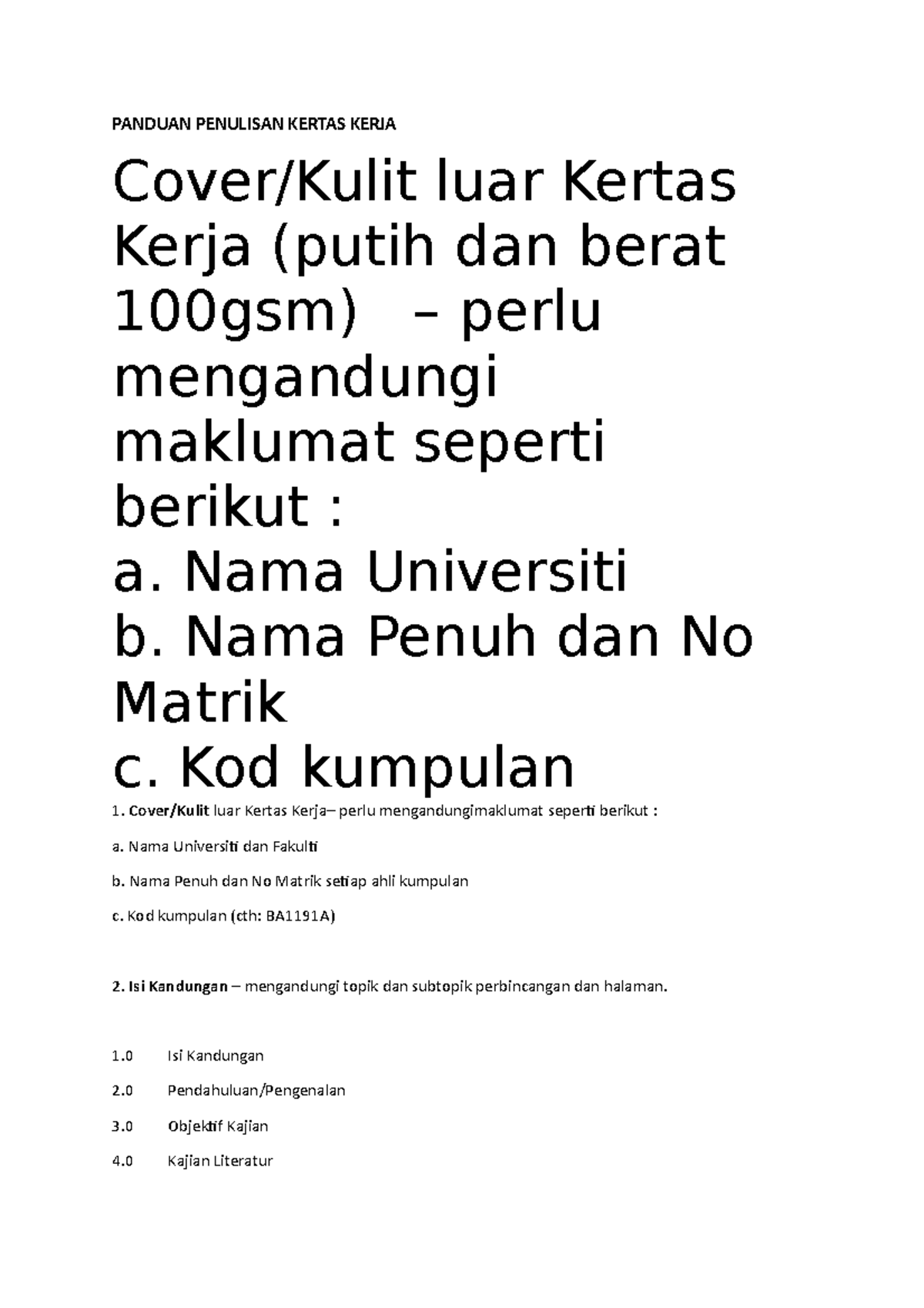 Panduan Penulisan Kertas Kerja CTU241 - PANDUAN PENULISAN KERTAS KERJA Cover/Kulit luar Kertas ...