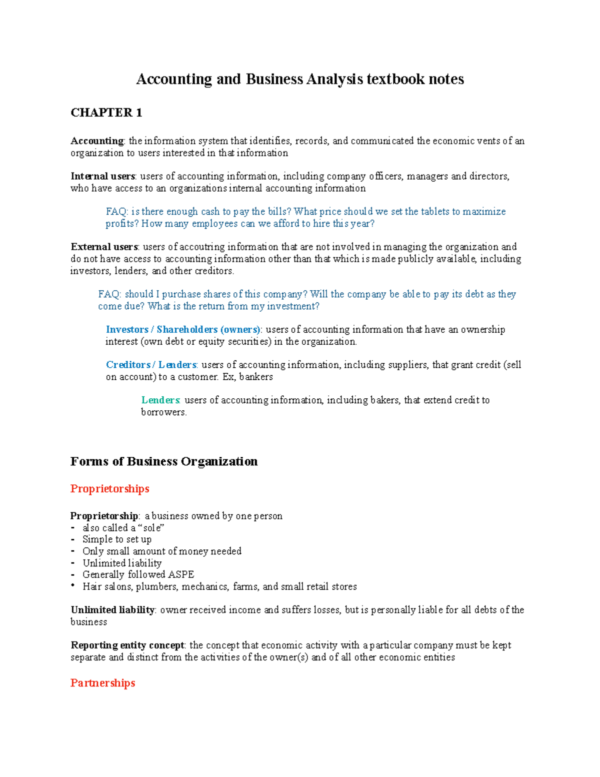 Buisness 2257 textbook notes - Accounting and Business Analysis ...