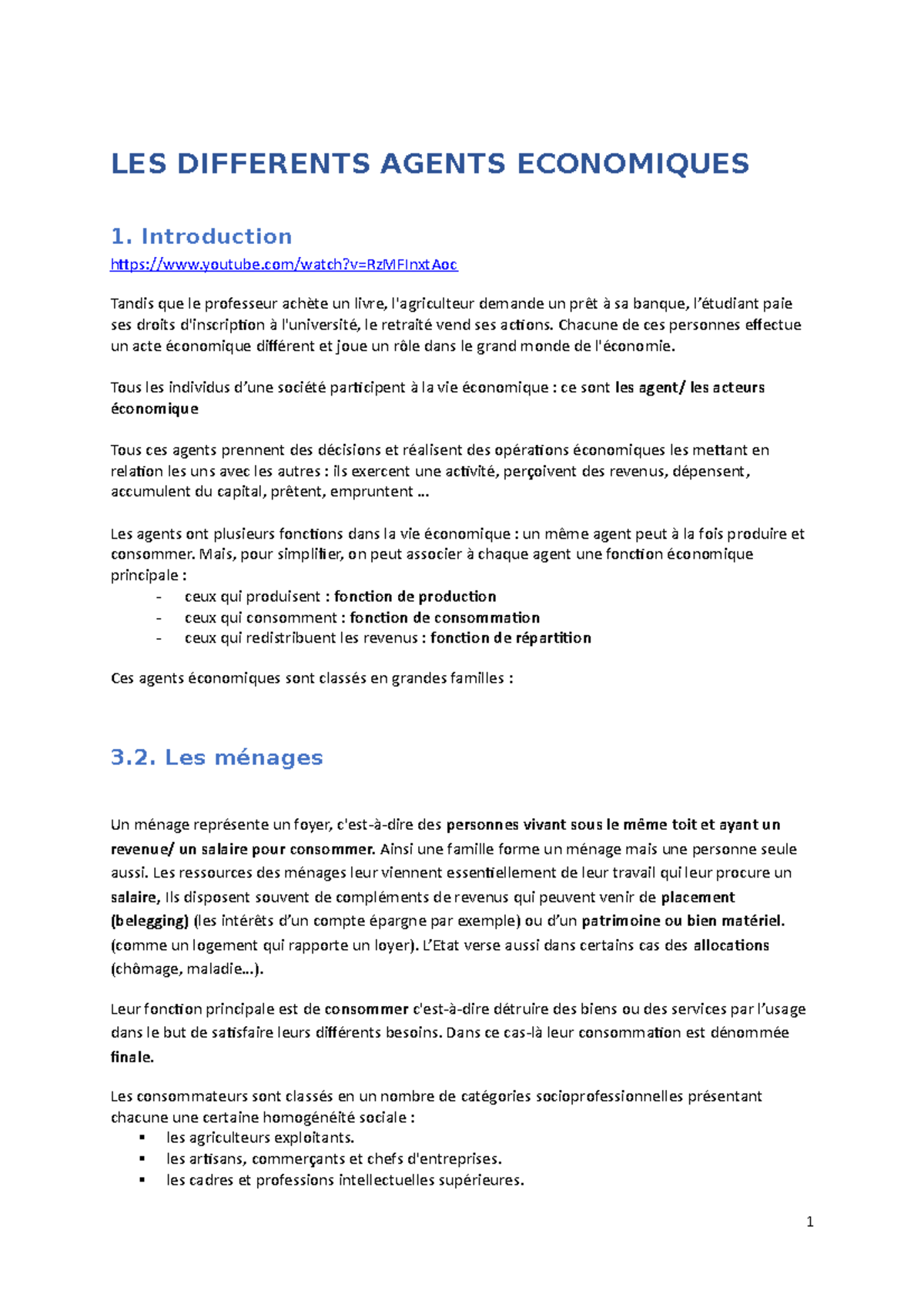 LES Differents Agents Economiques - LES DIFFERENTS AGENTS ECONOMIQUES 1 ...
