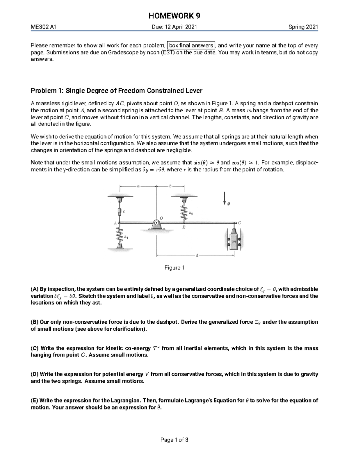 ME302 Homework 9 - Prof. Alyssa Pierson - ME302 A HOMEWORK 9 Due: 12 ...