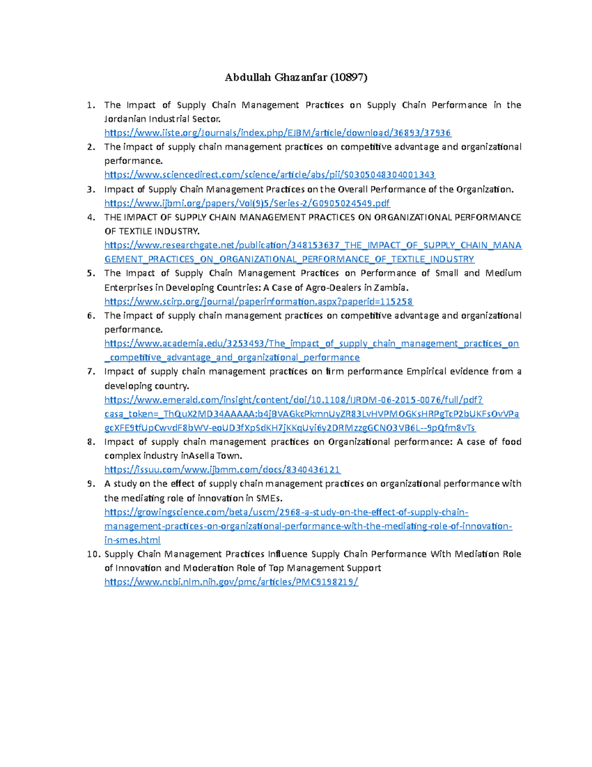 Supply chain - business - Abdullah Ghazanfar (10897) The Impact of ...