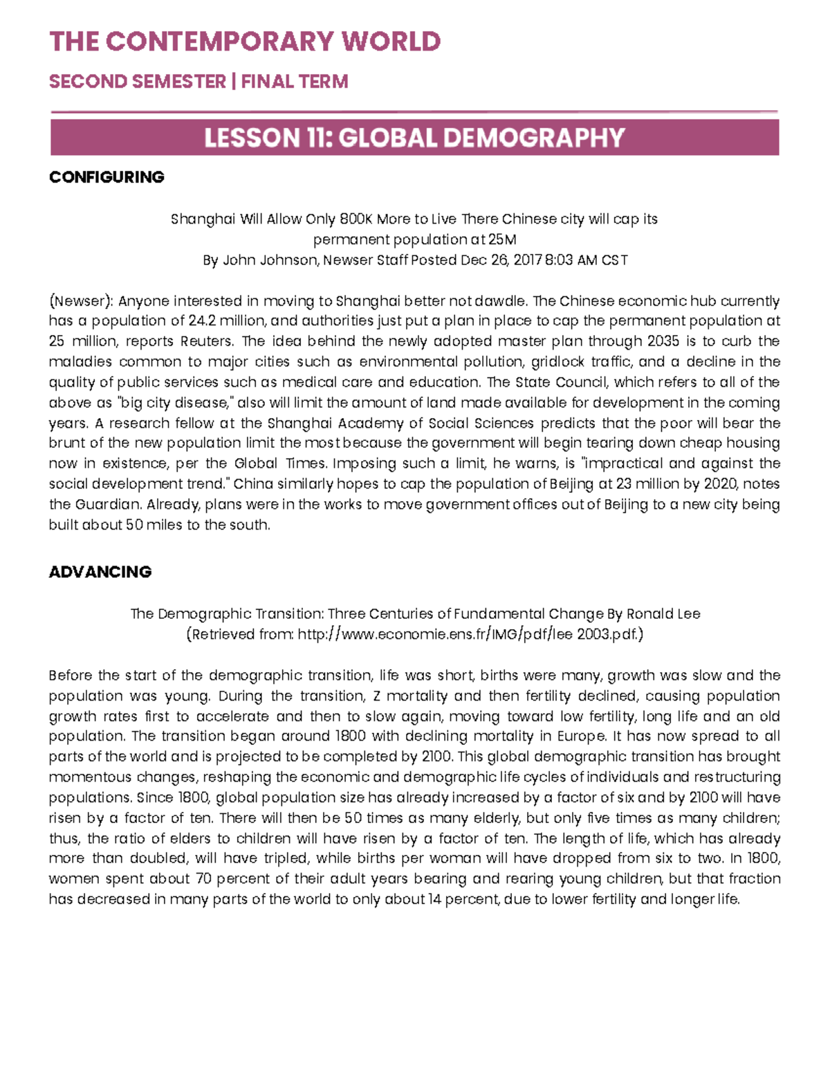 Final TERM TCWD111 - LECTURE NOTES - THE CONTEMPORARY WORLD SECOND ...