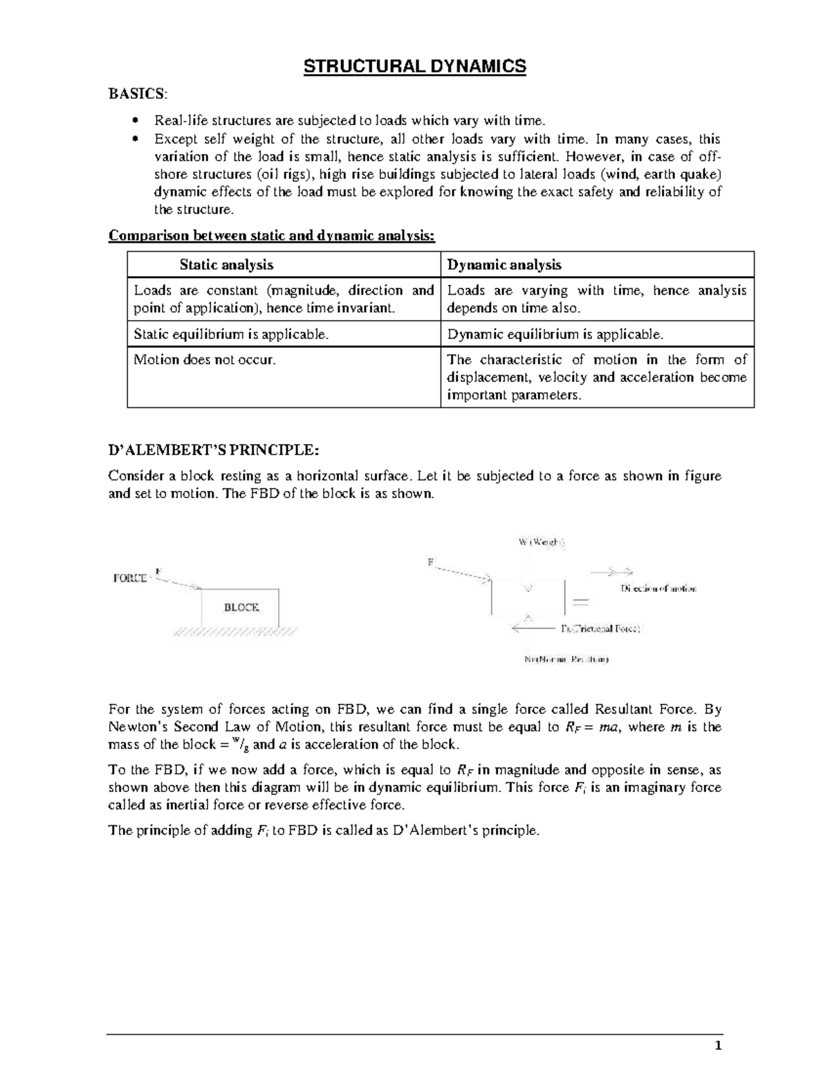 Structural Dynamics GR VTU Notes - STRUCTURAL DYNAMICS BASICS: • Real ...
