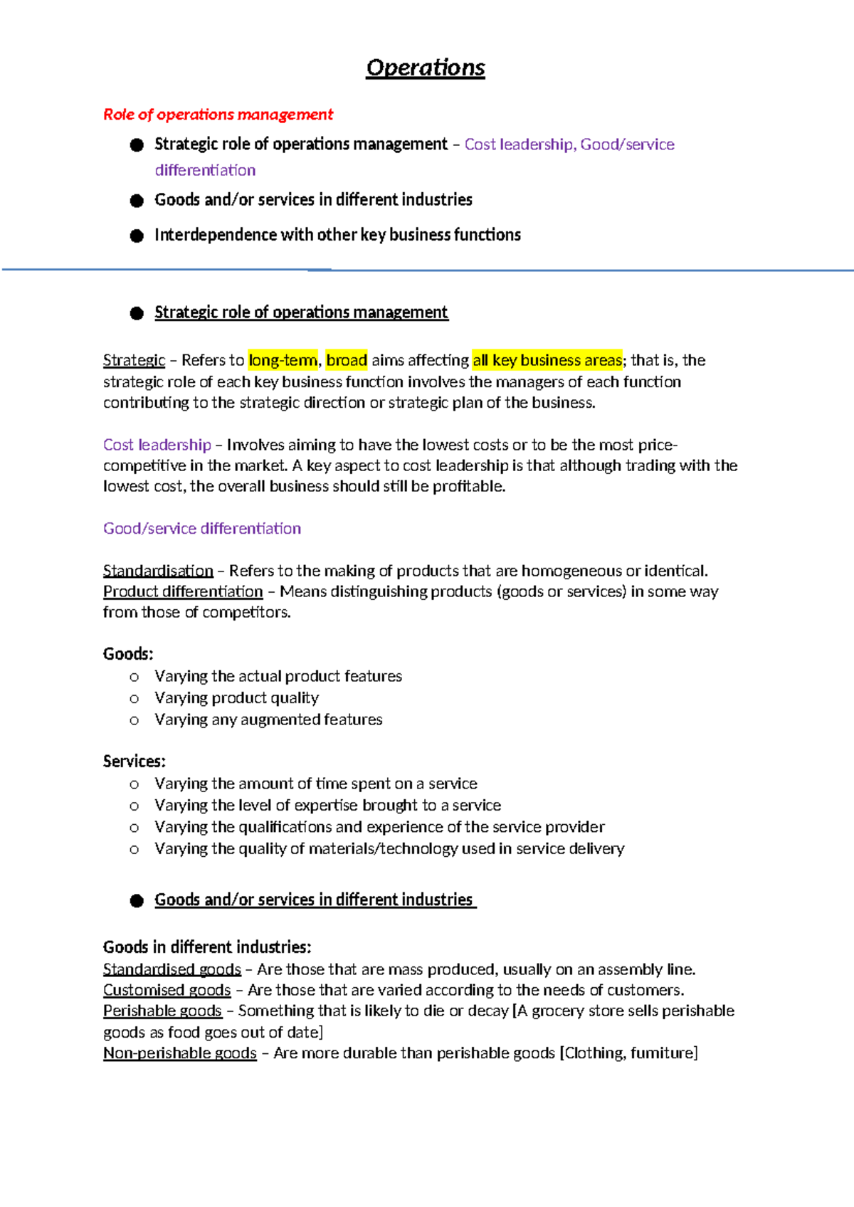 1. Operations notes - Role of operations management Strategic role of ...