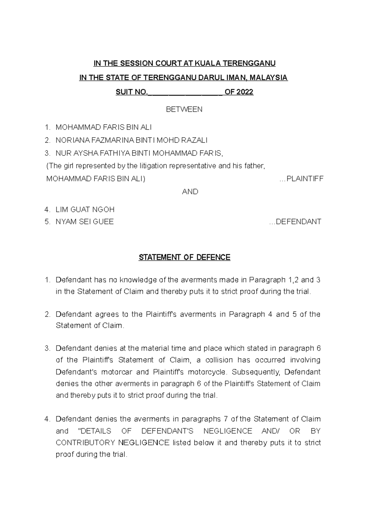 [066832 ] - Statement of Defence - IN THE SESSION COURT AT KUALA ...