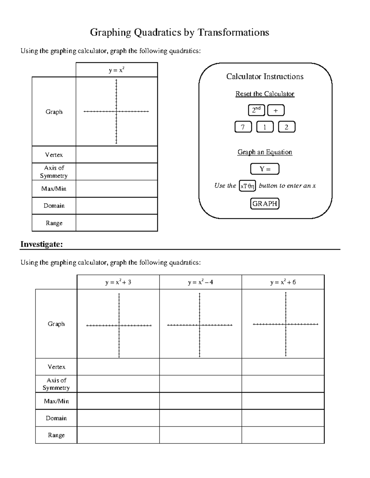 Graphing Quadratics Translations - Graphing Quadratics by ...
