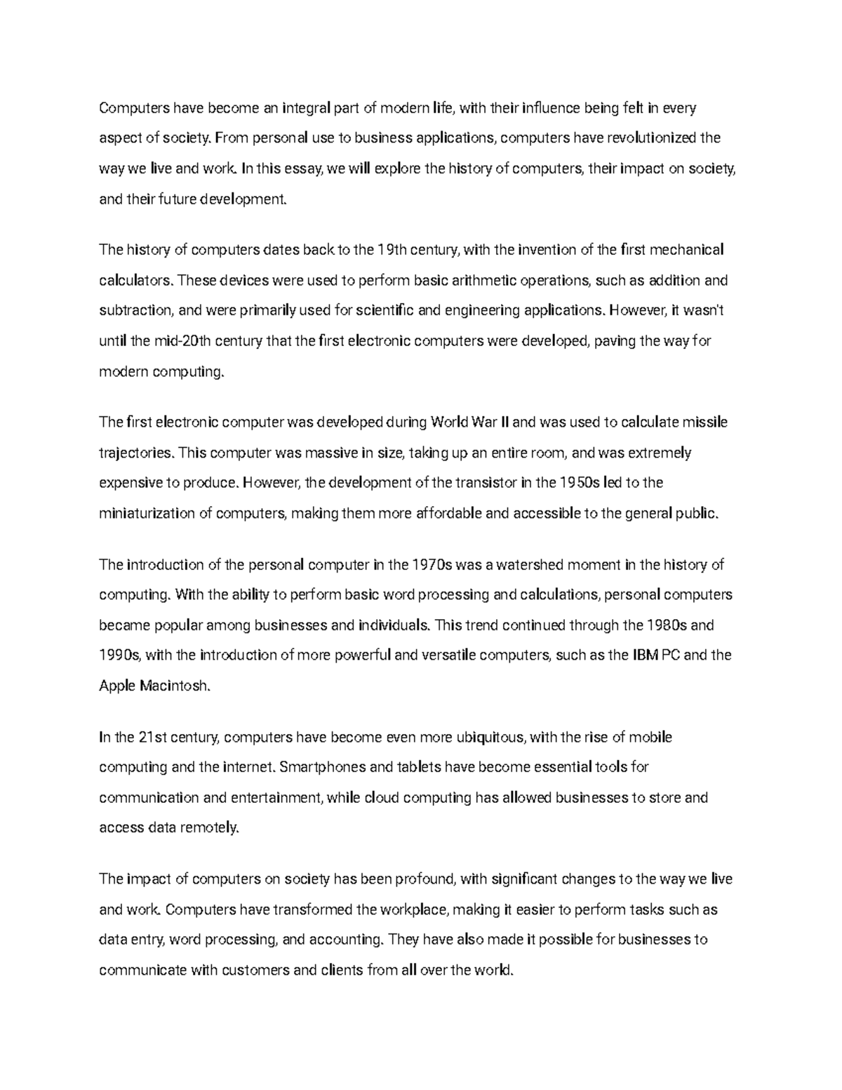 Studoc - Class notes - Computers have become an integral part of modern ...