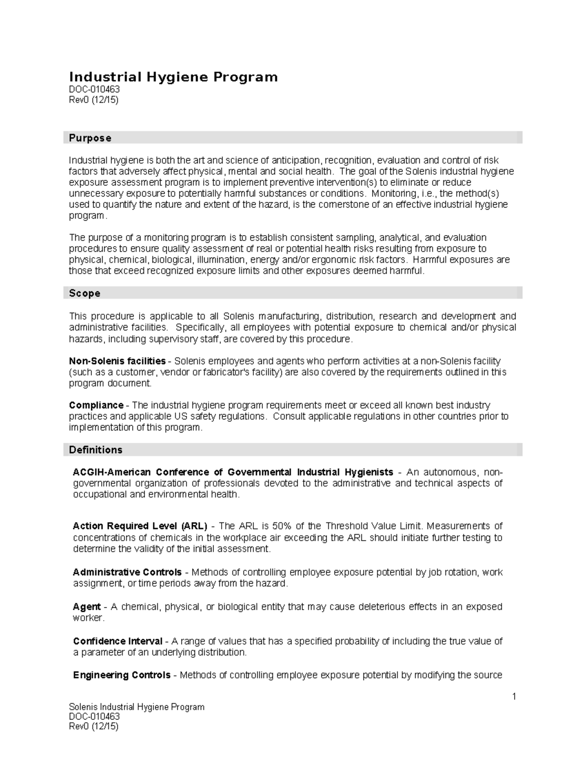 Industrial Hygiene Program DOC-010463 Rev0 - Industrial Hygiene Program ...
