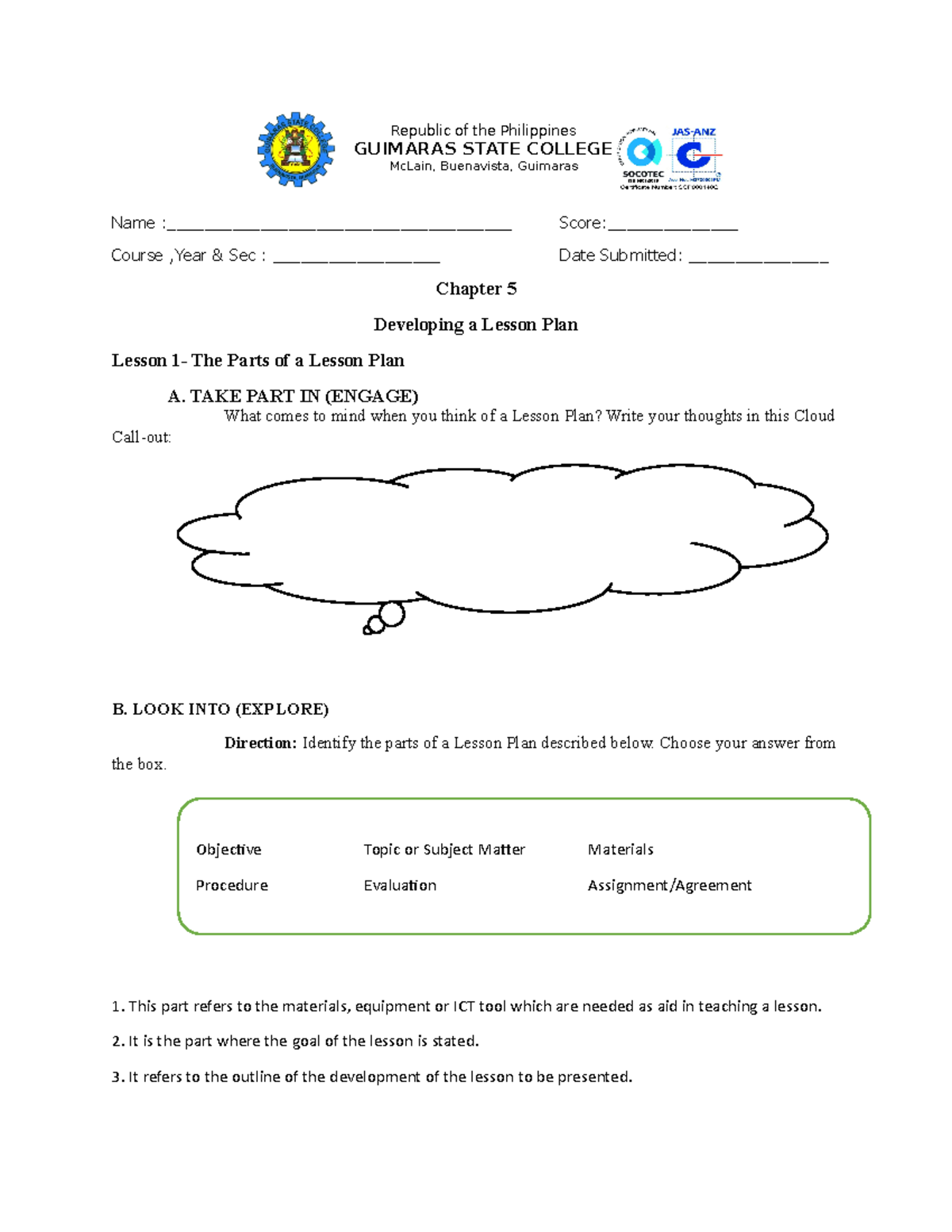Chapter-5 - Study - Name :_____________________________________ Score ...